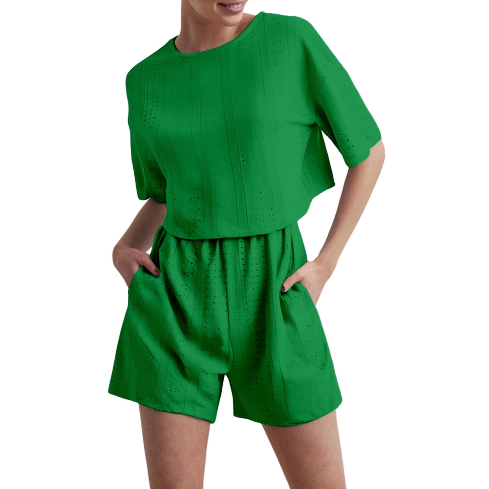 Casual Women's Shorts Suit Set for Everyday Wear with Short Sleeves and ...