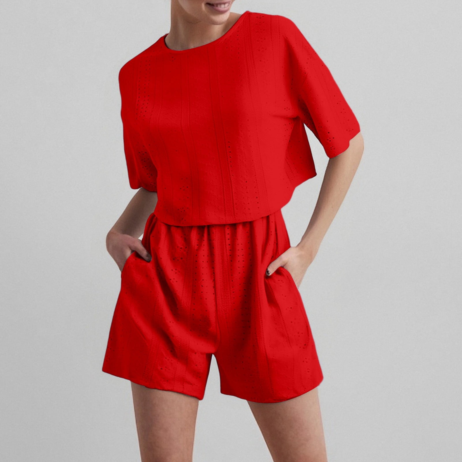 Casual Women's Shorts Suit Set for Everyday Wear with Short Sleeves and ...