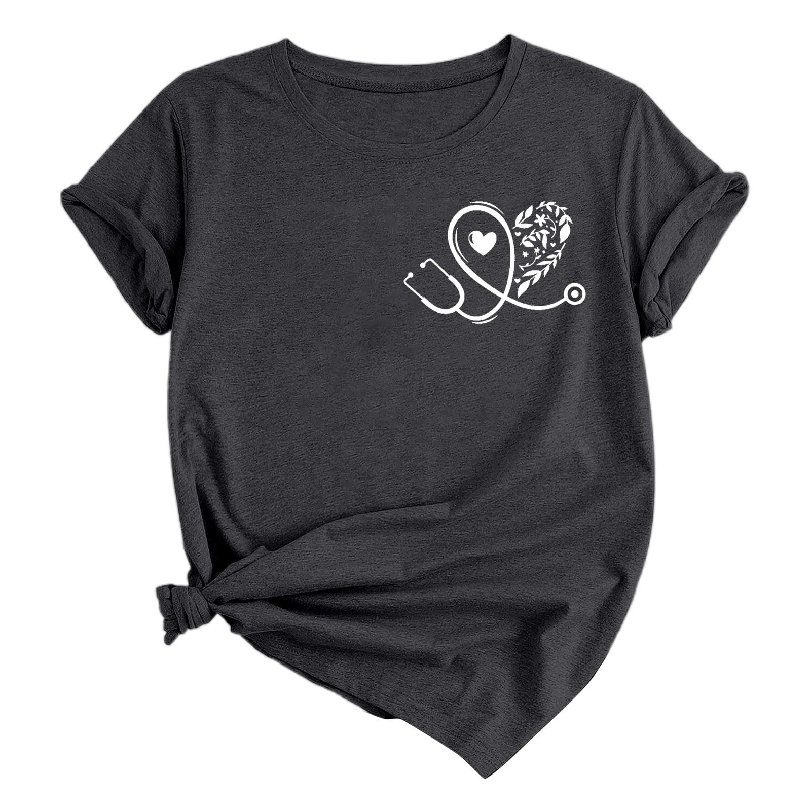 Casual Women's T Shirts Short Sleeve Floral Print Round Neck Tee For ...