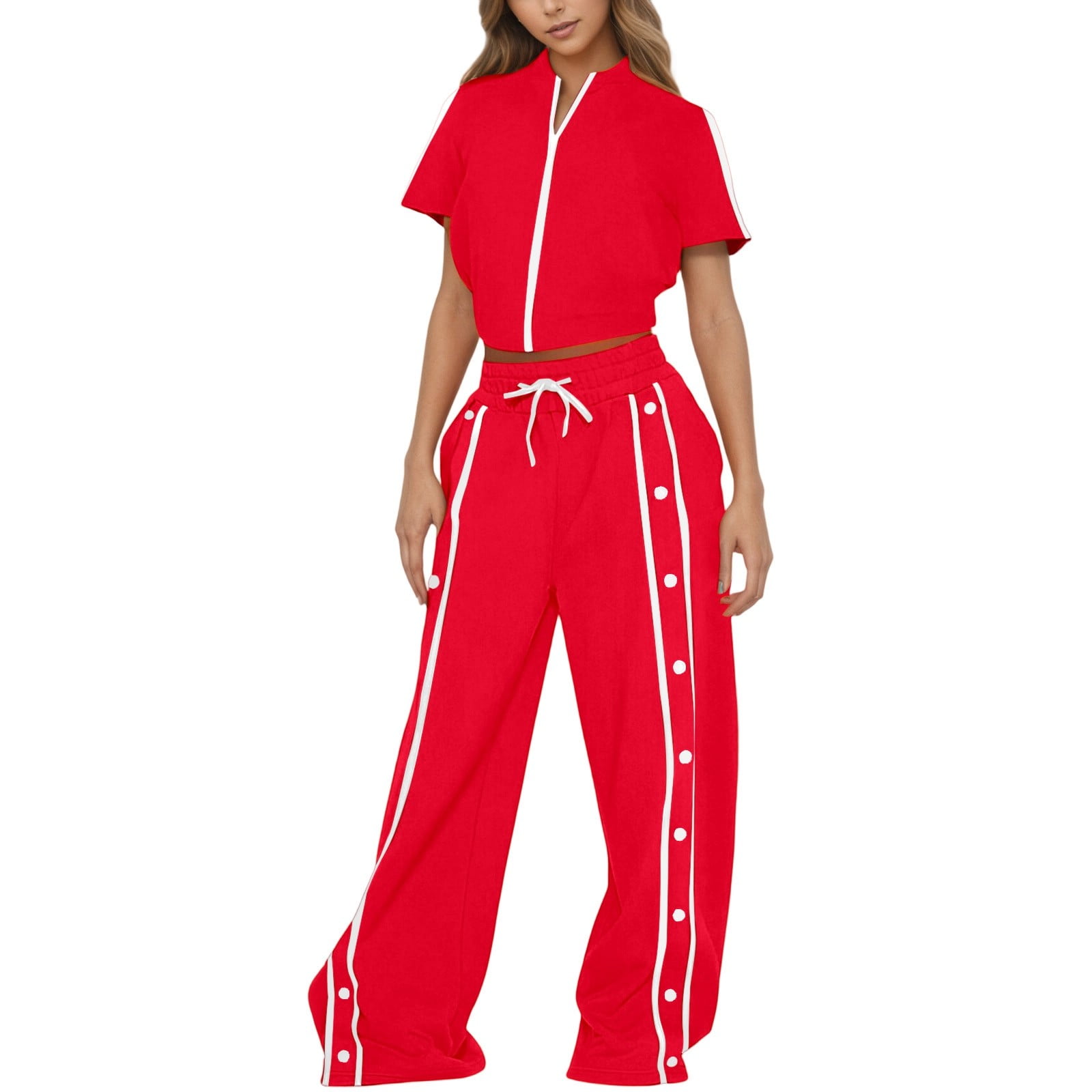 Casual Women's Trousers Suit Set Stylish Short Sleeve Top And Long ...