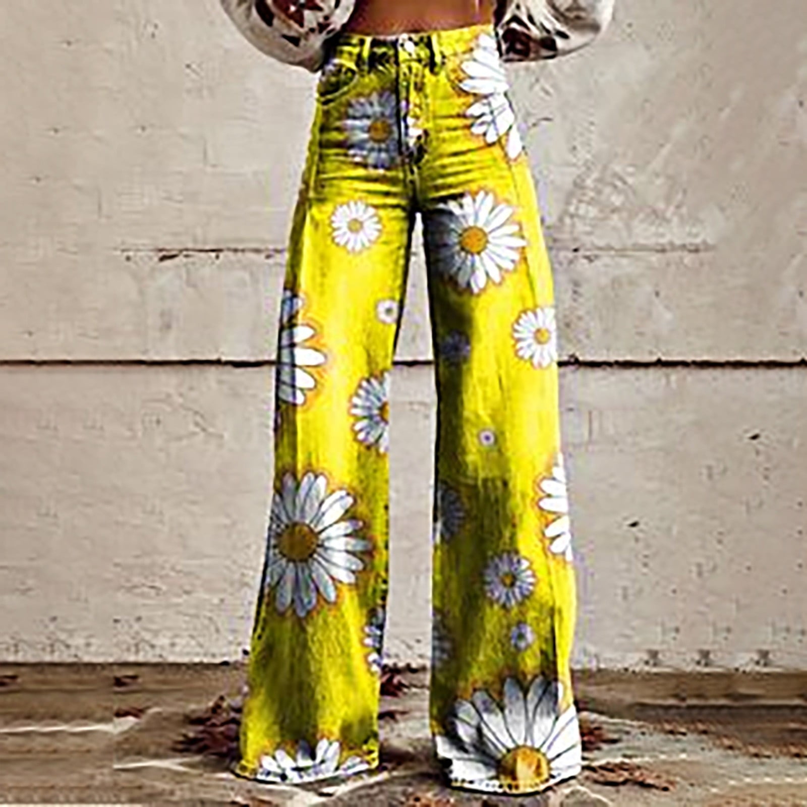 Casual Women's Trousers Wide Leg Pants Women'S High Waisted Flower ...