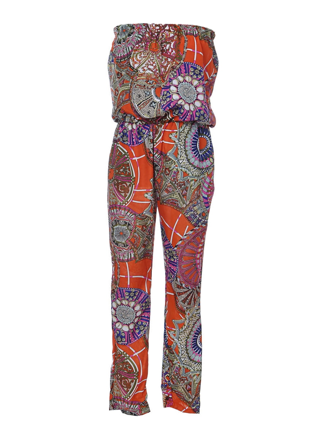 Casual Womens Boho Overalls Multicoloured Wheel Design Strapless Pants ...