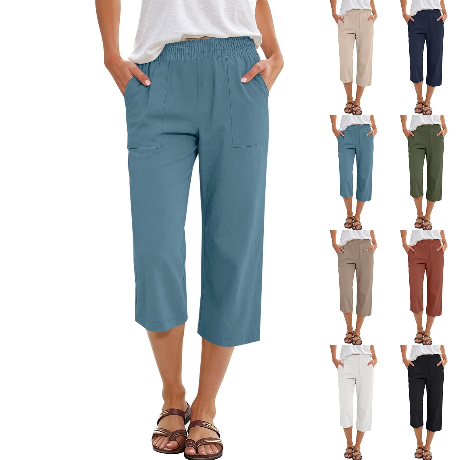 Casual Womens Capri Pants Loose Straight Wide Leg 3/4 Length Summer ...