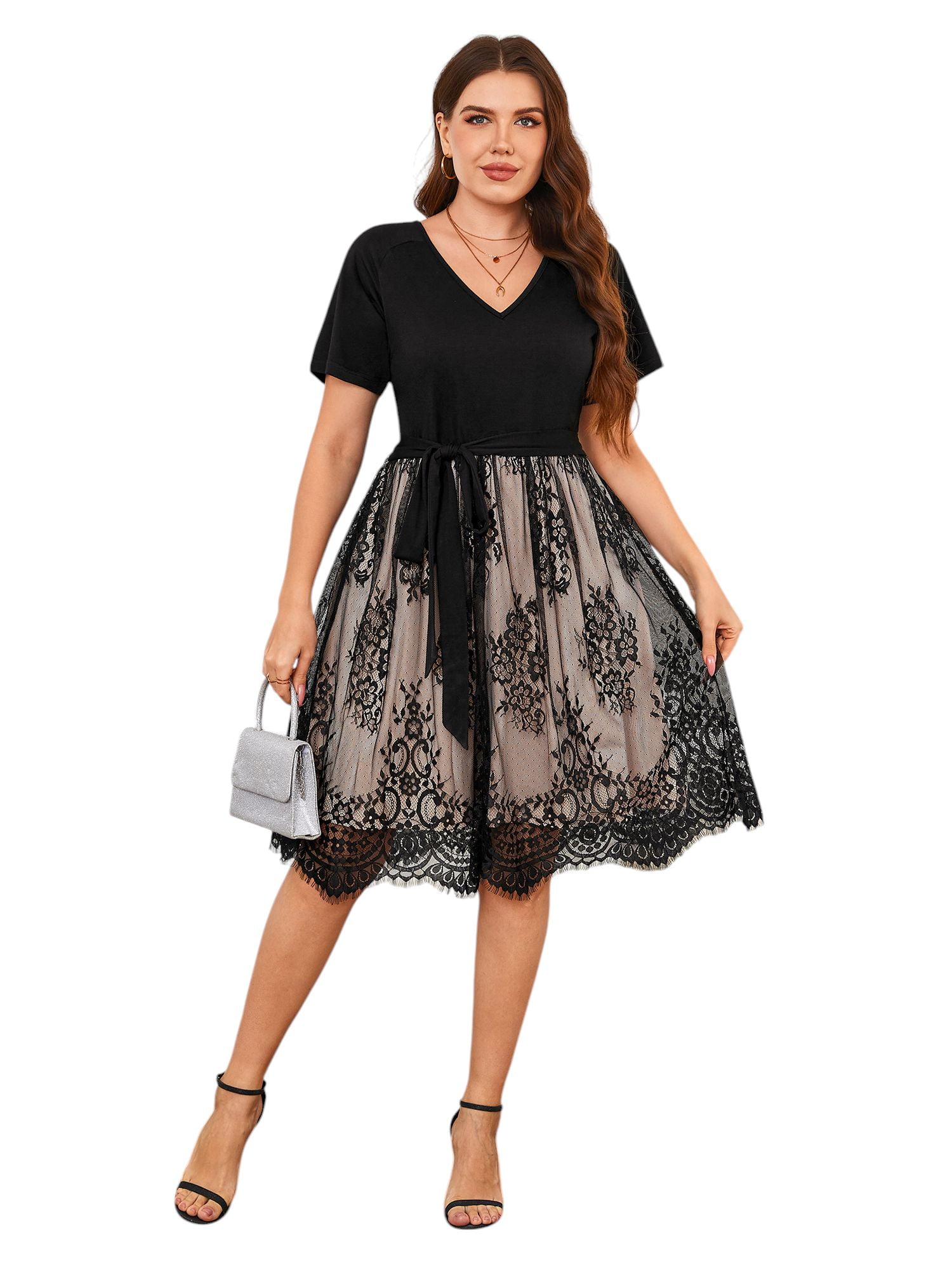 Casual Womens Plus Size Gothic 3/4 Sleeve Irregular Lace Party Cocktail ...