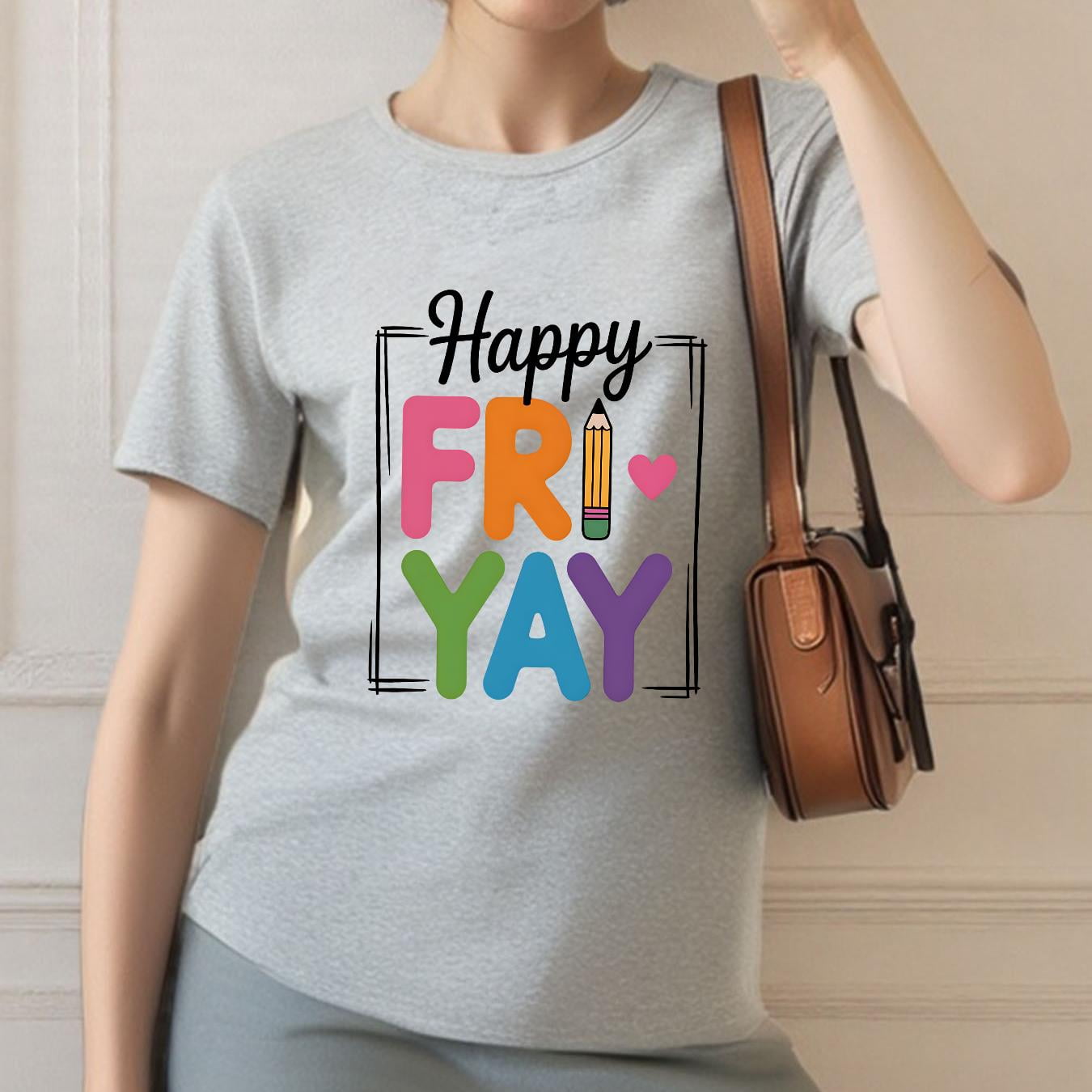 Casual Word Print T Shirt,"Happy Friyay"text,Summer Tops,Short Sleeve ...