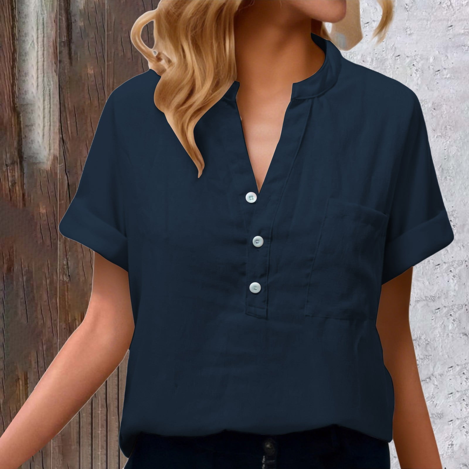 Casual Work Blouse, Batwing Sleeve Pocket Patched, Double Layer ... Casual Work Blouse, Batwing Sleeve Pocket Patched, Double Layer ...