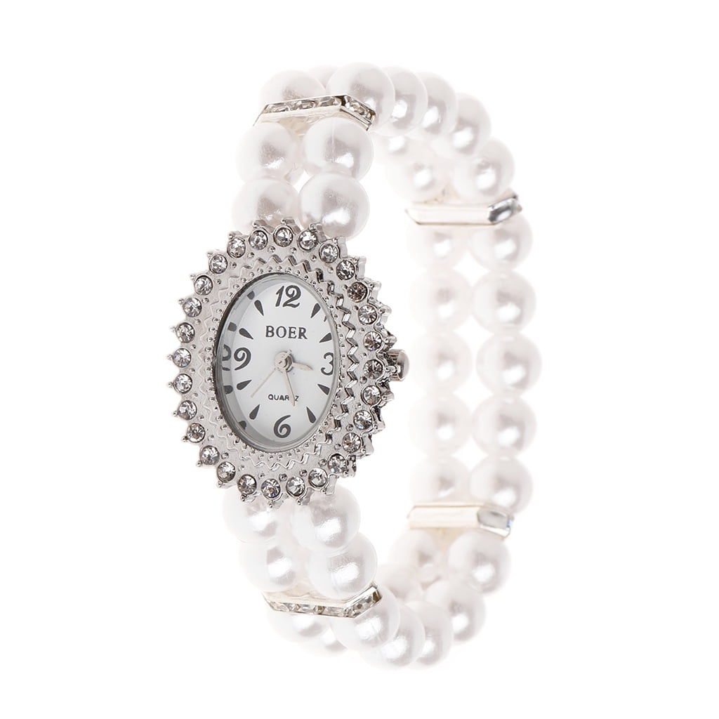 Casual Wristwatches Pearl Beaded Bracelet Watches Strap Quartz Wrist ...