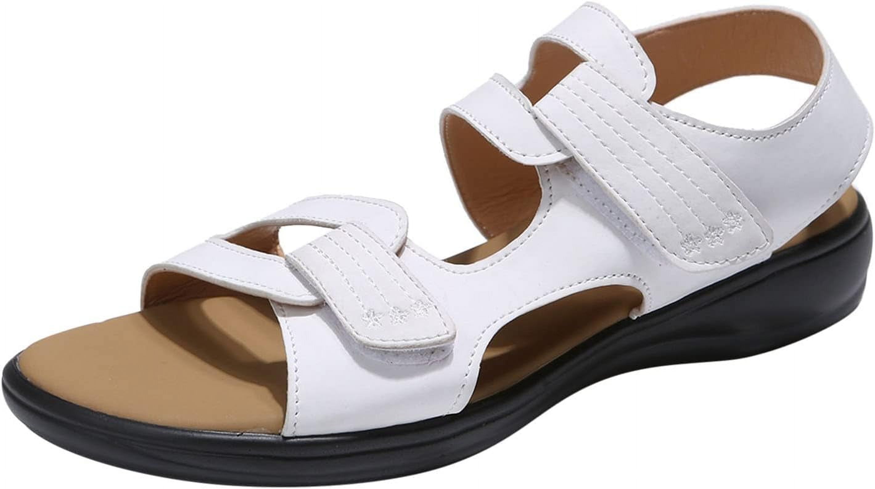 Casual round toe Velcro mid heel women's wedge sandals solid color ...