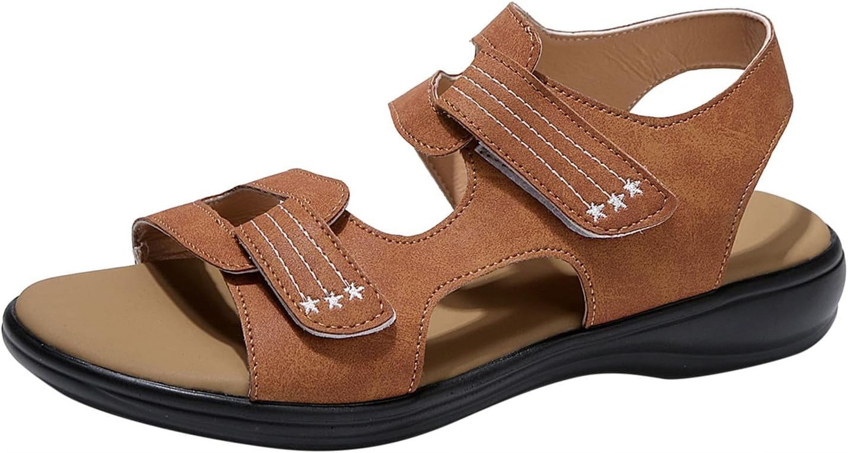 Casual round toe Velcro mid heel women's wedge sandals solid color ...