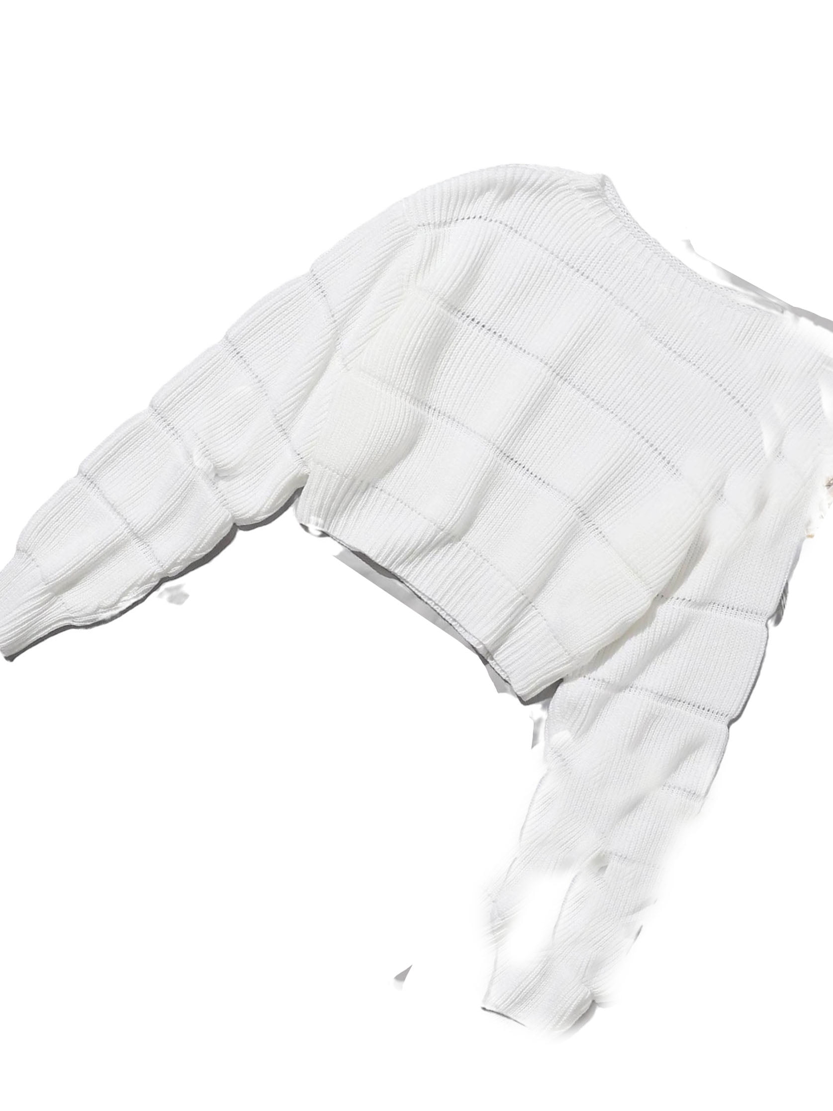 Casual solid Round Neck Pullovers Long Sleeve White Women Sweaters ...