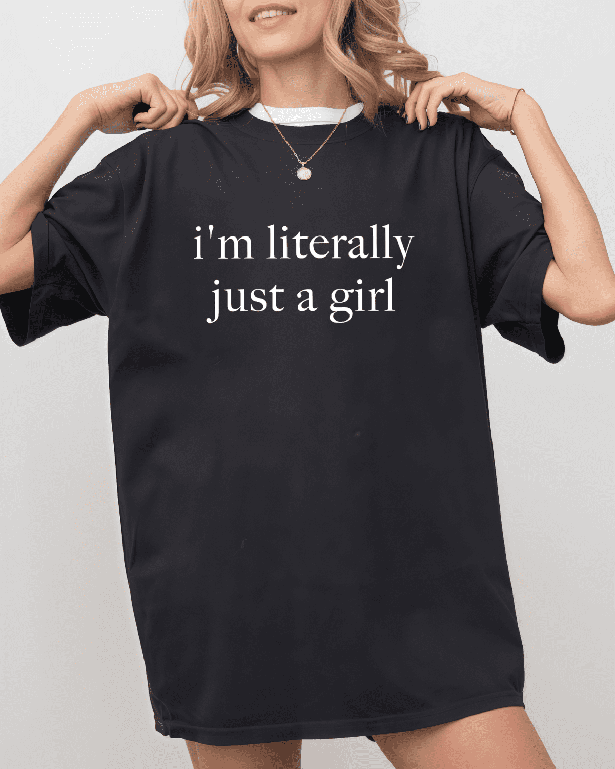 Casual woman "i'm literally just a girl" text print Tee T-shirt top ...