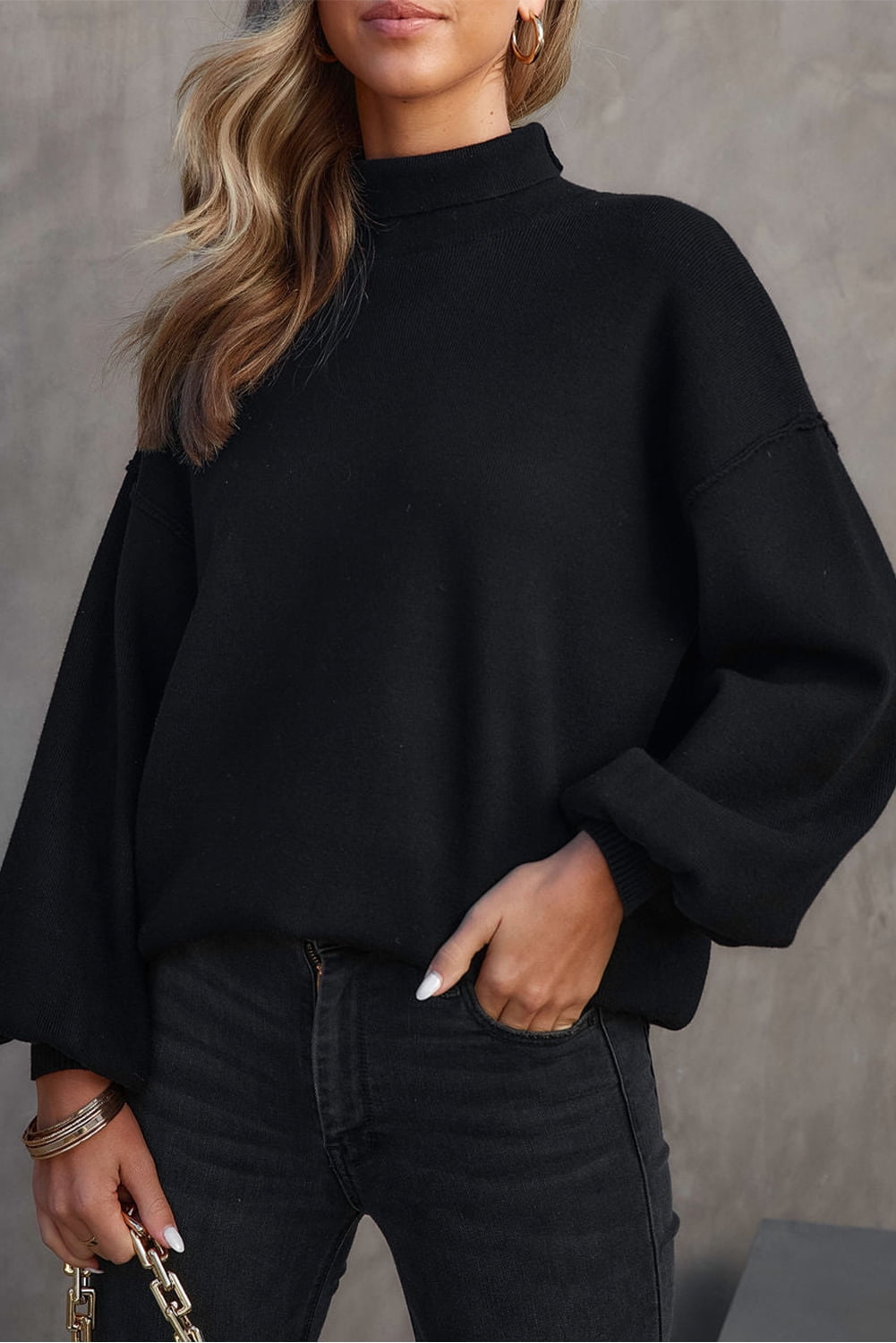 Casuashion Chic Black Turtleneck Sweater | Drop Shoulder, Bubble ...