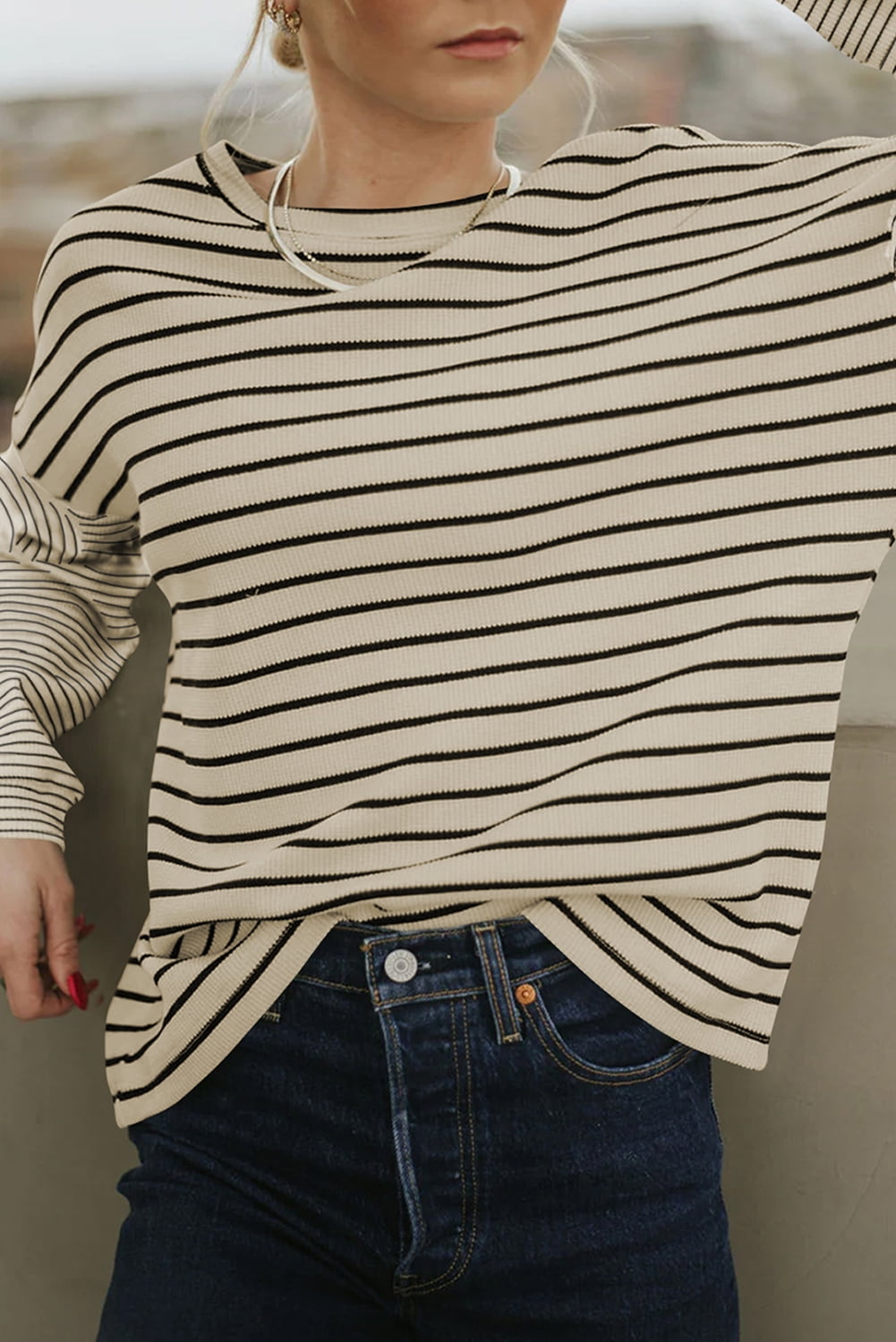 Casuashion Chic Striped Patchwork Tee - Stylish Long Sleeves, Enduring ...