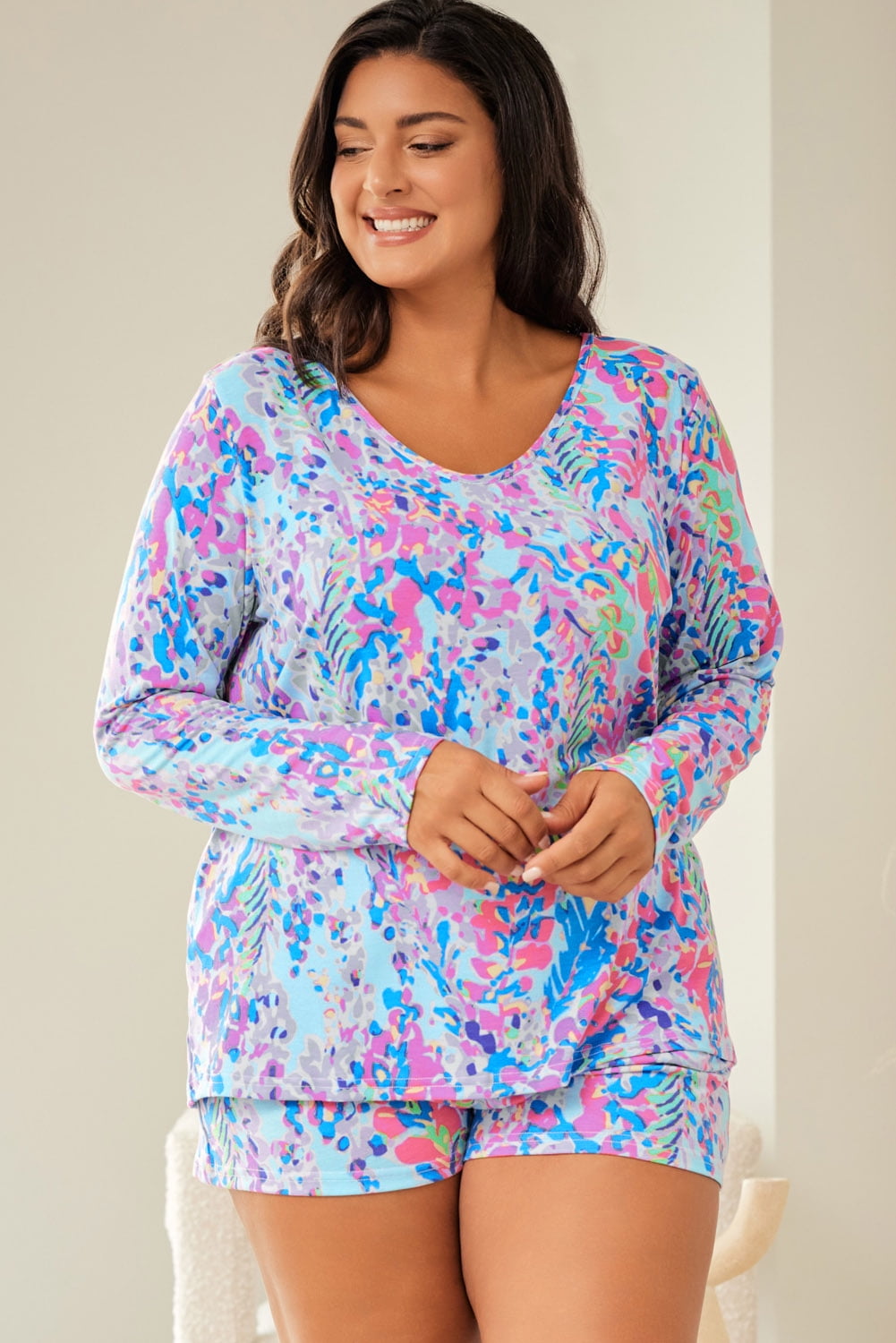 Casuashion Cozy Sky Blue Floral Lounge Set - Plus Size, Ultimate ...