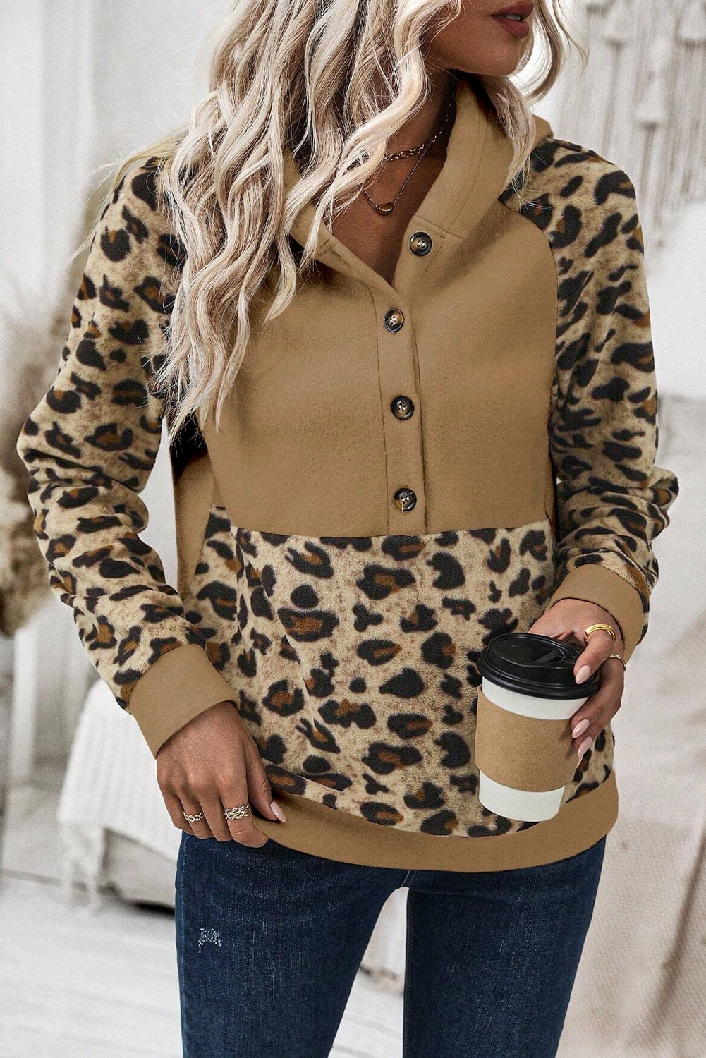 Casuashion Elegant Leopard Raglan Hoodie in Beige - Sizes S-XXL ...