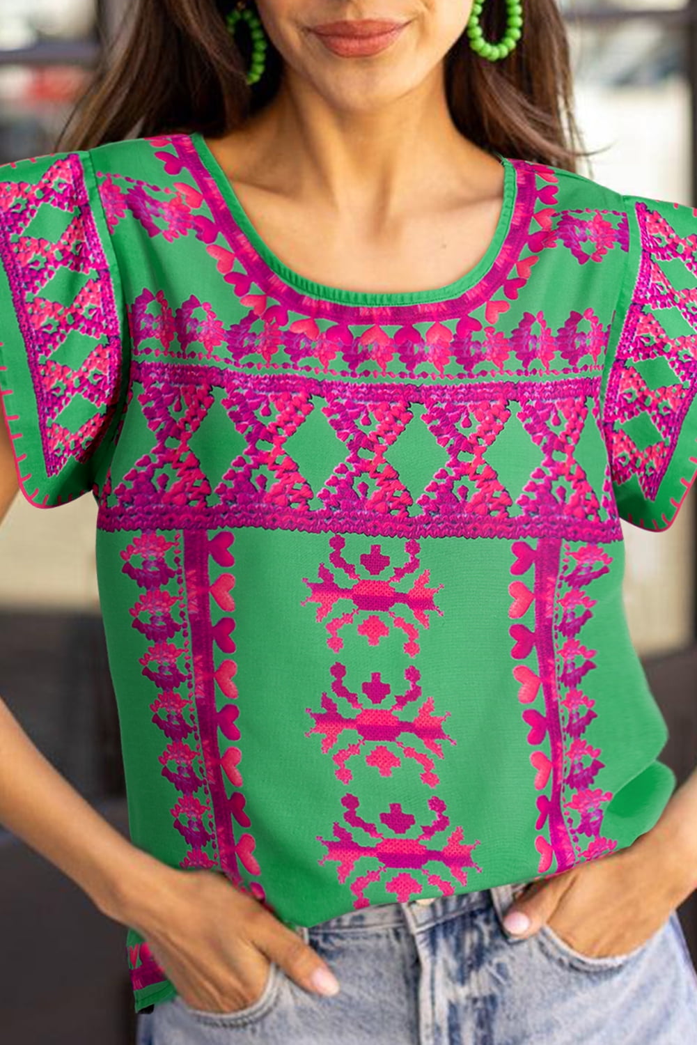 Casuashion Elevate Your Boho Chic with Rose Print U-Neck Tee - Walmart.com