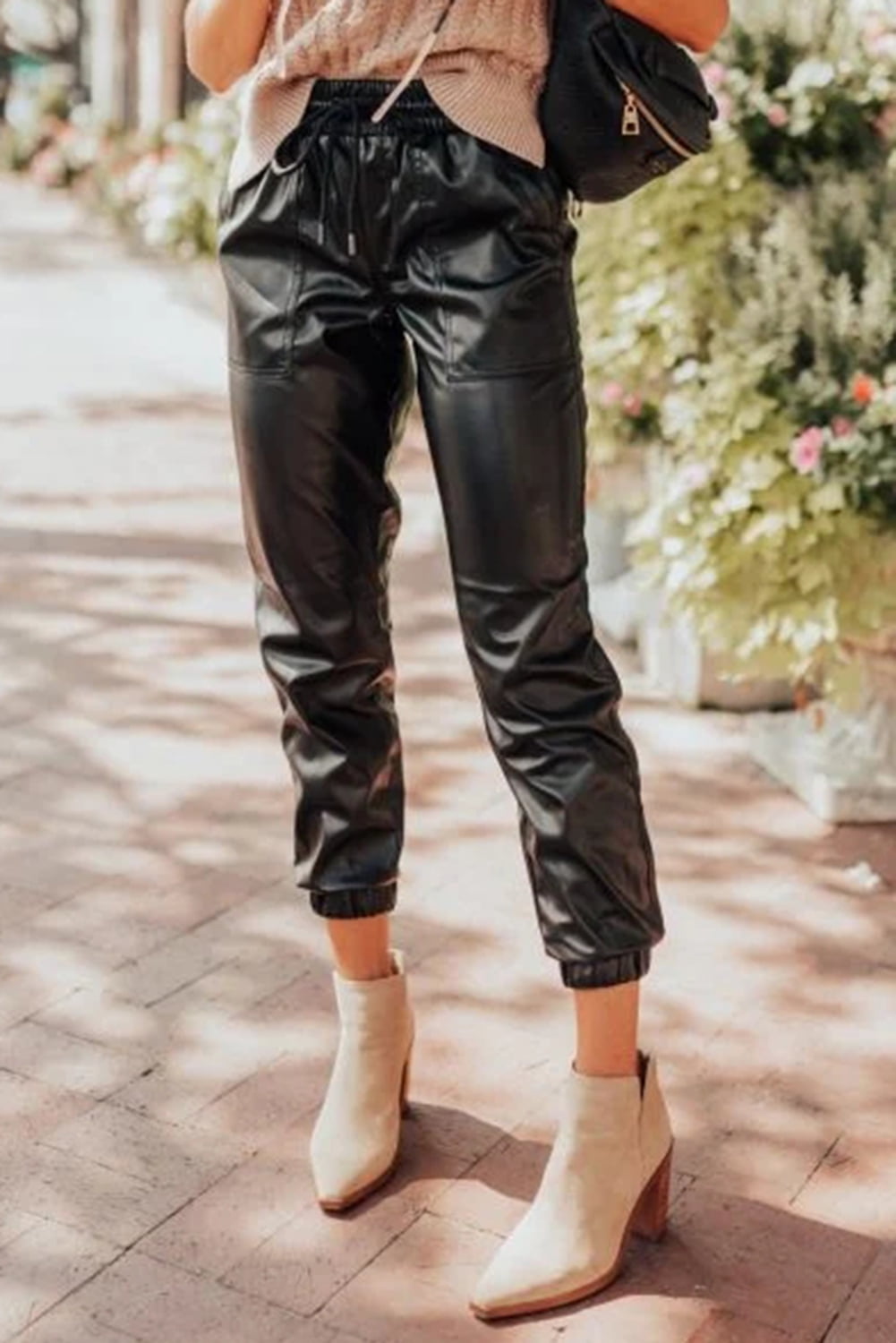 Casuashion Elevate Your Wardrobe with Stylish Black Faux Leather Joggers - Perfect Fit ...