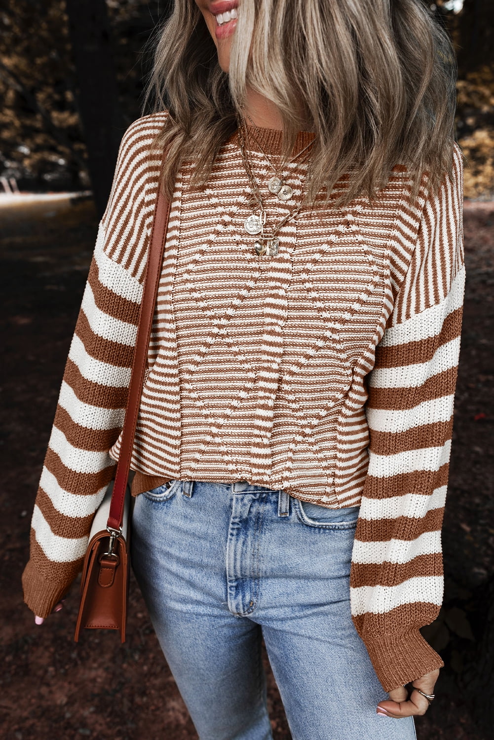 Casuashion Embrace Trend with Our Chic Brown Stripe Sweater! - Walmart.com