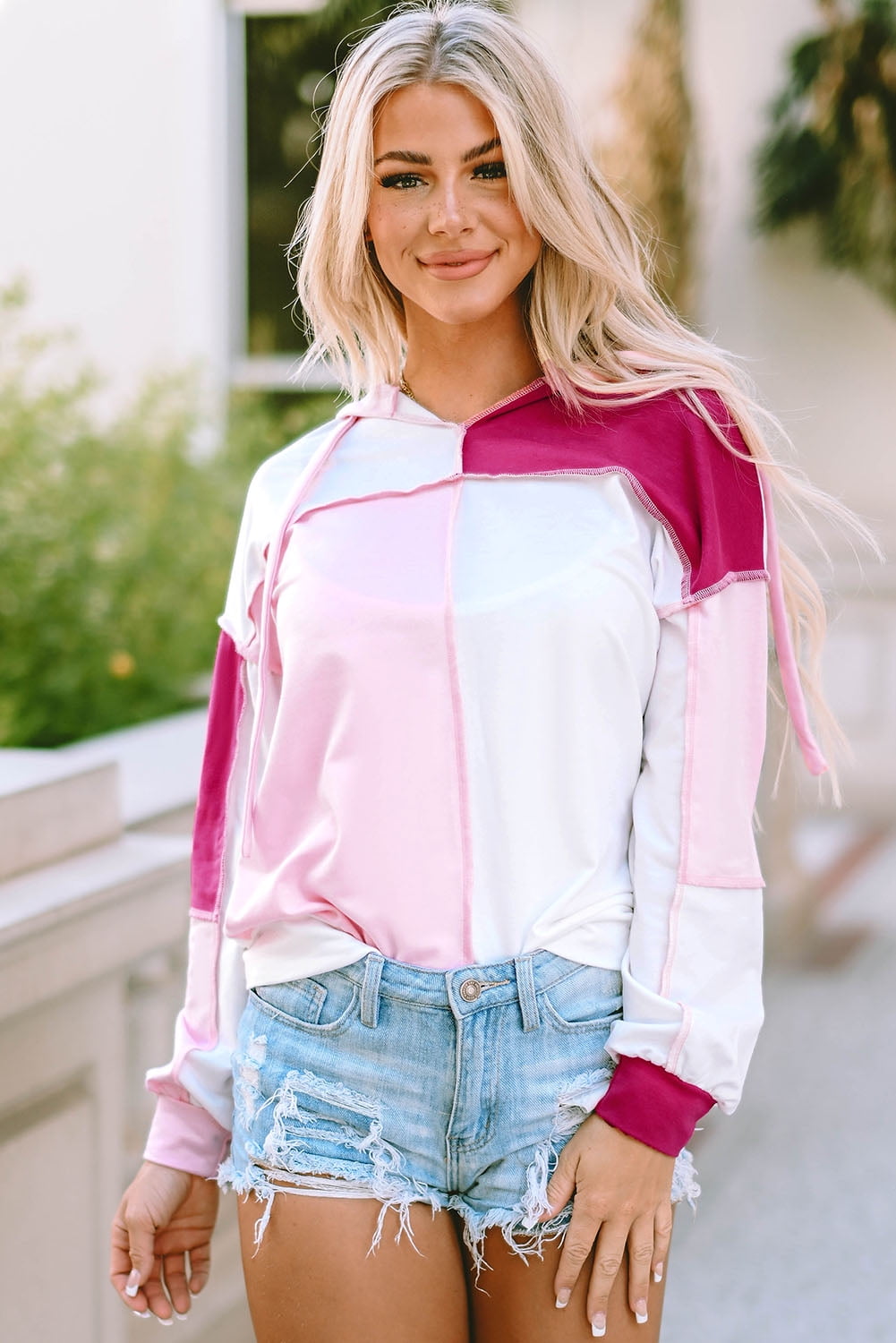 Casuashion Fashion Forward Pink Colorblock Hoodie - Trendy Fit ...