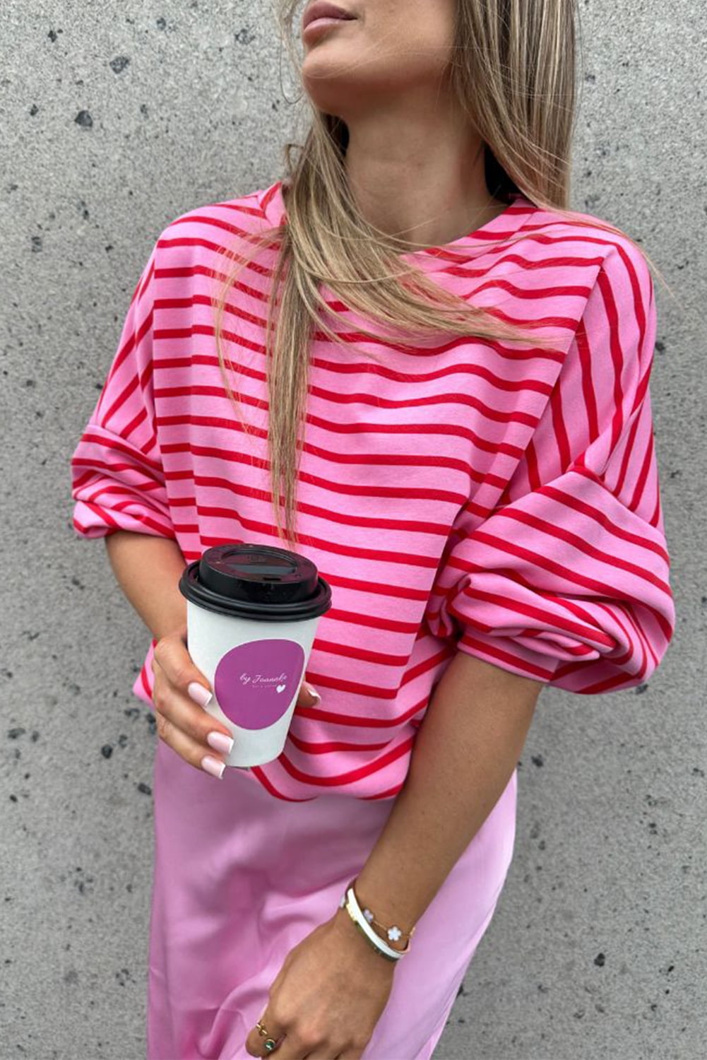 Casuashion Soft Drop-Shoulder Pink Stripes, Trendy Comfort Fit ...