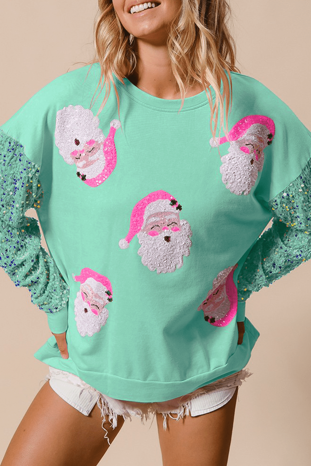 Casuashion Sparkling Santa Claus Sequin Long Sleeve Christmas Sweater ...