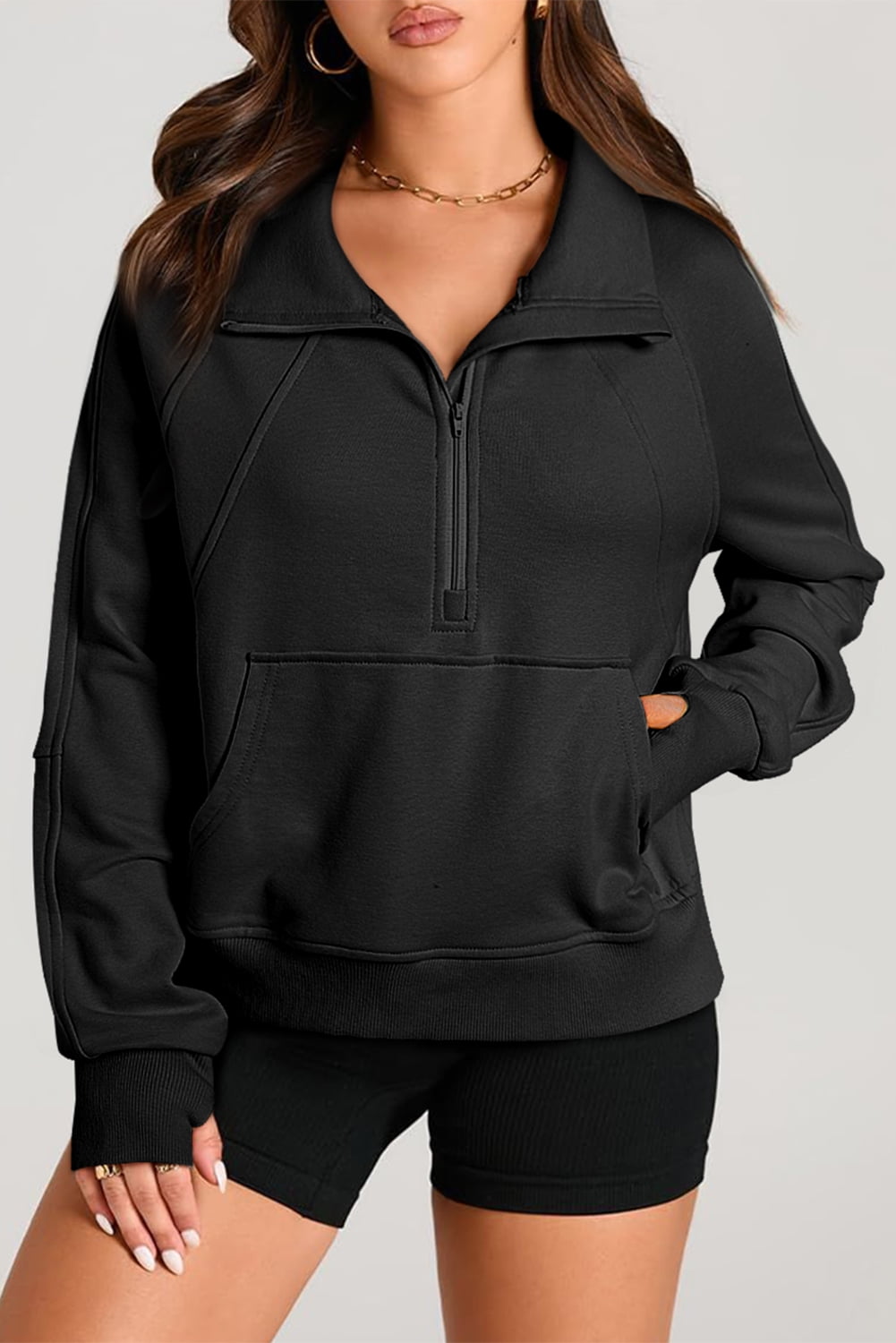 Casuashion Stylish Black Zip Kangaroo Pocket - Versatile, Every-Day ...