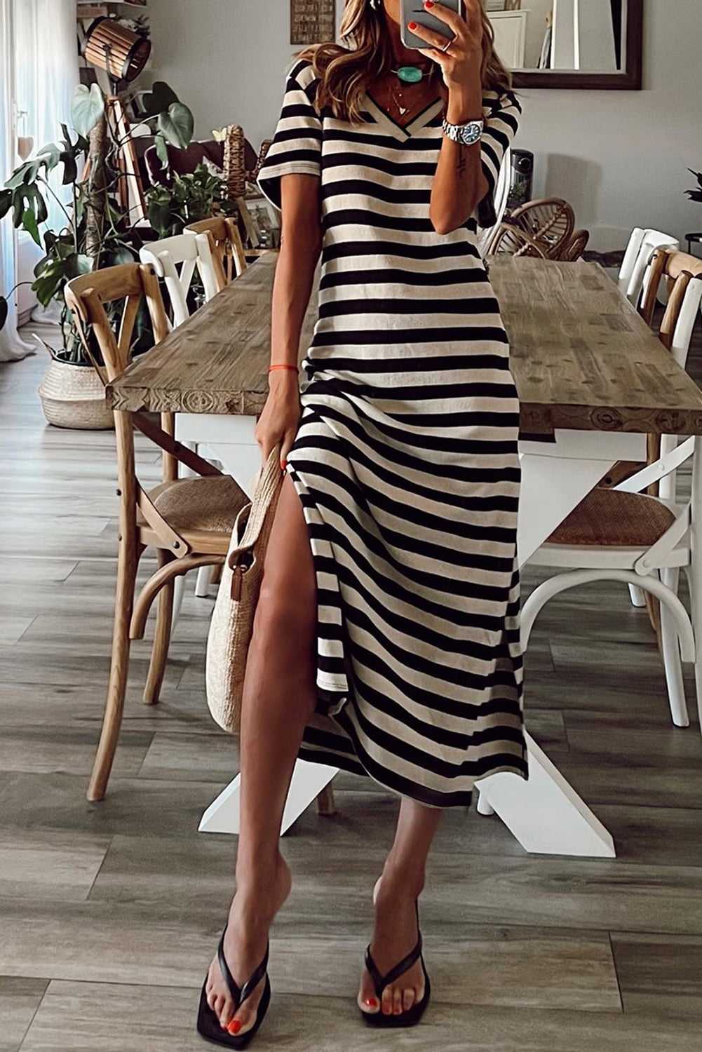 Casuashion V-Neck Maxi Dress: Side Slits, Trendy & Flattering - Walmart.com
