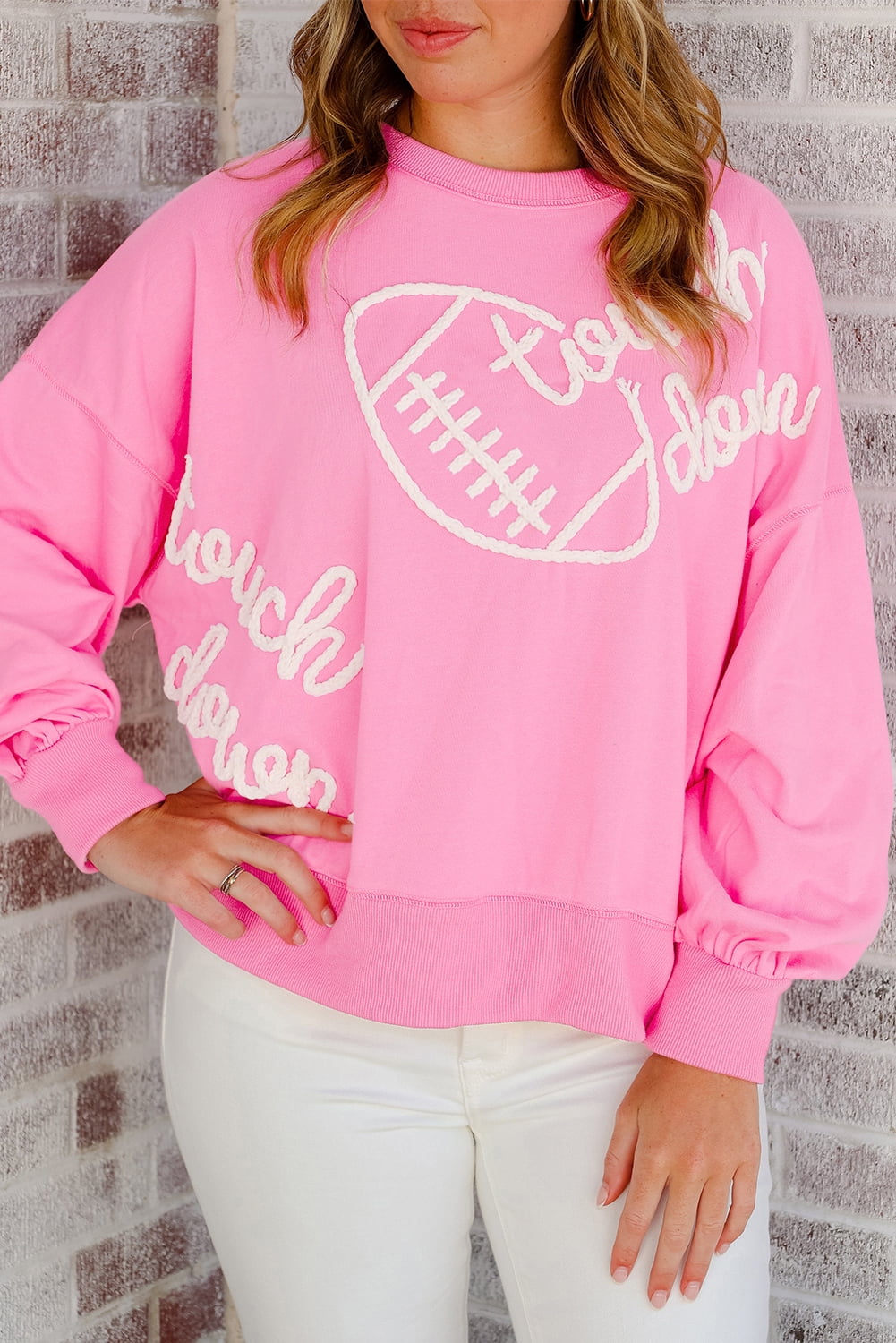 Casuashion Vibrant Pink Rugby Thread Embroidery Sweatshirt - Style Game ...