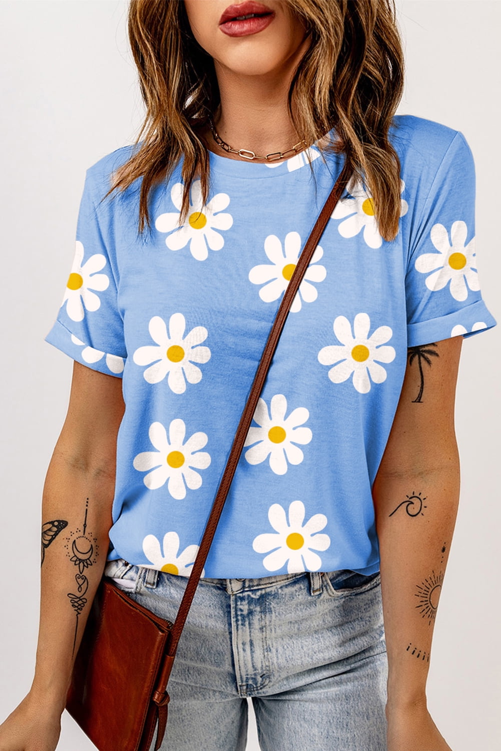 Casuashion Vibrant Sky Blue Daisy Tee - Soft, Breathable, Casual Fit ...