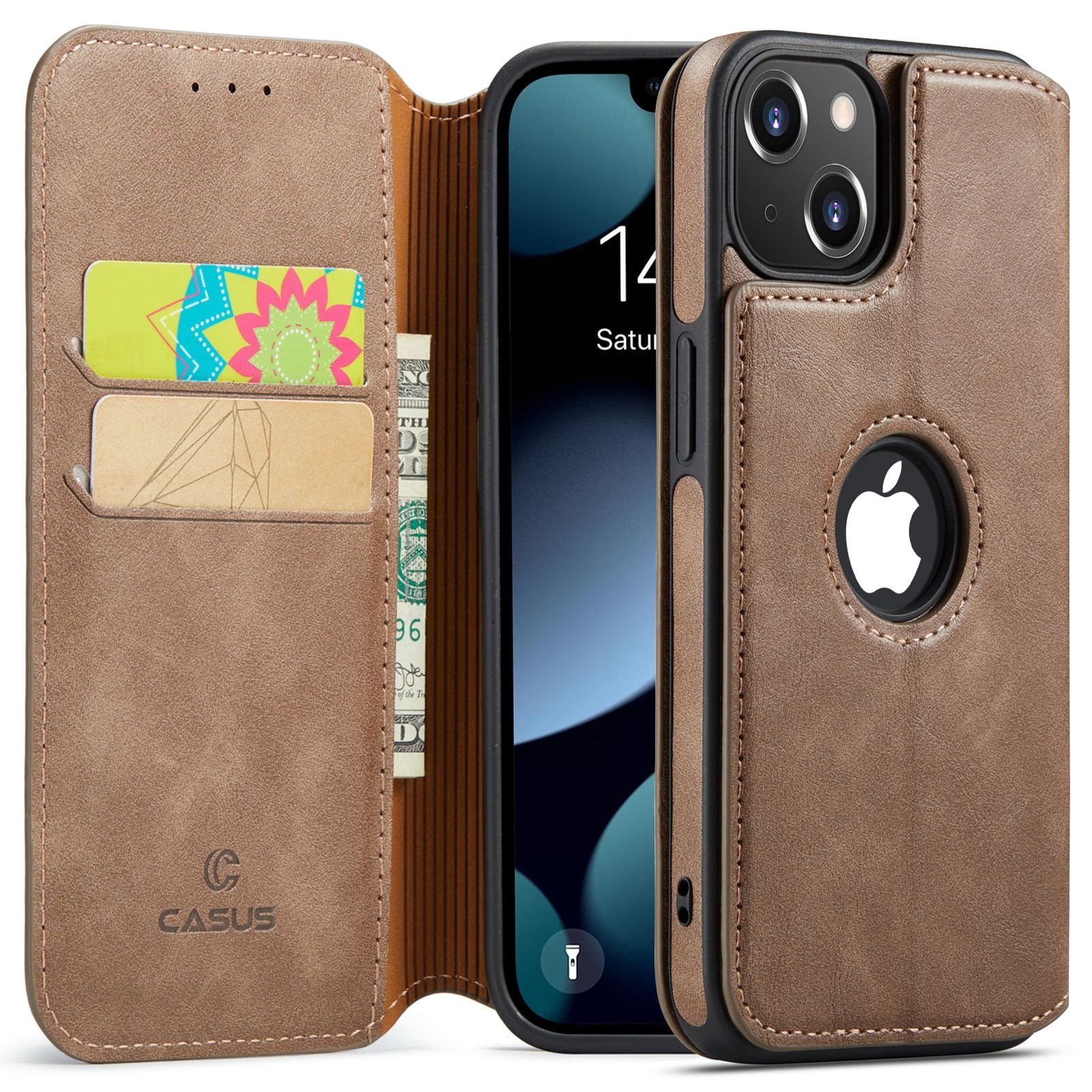 Casus Classic Wallet Case Leather Logo View Card Holder Cover for Apple ...