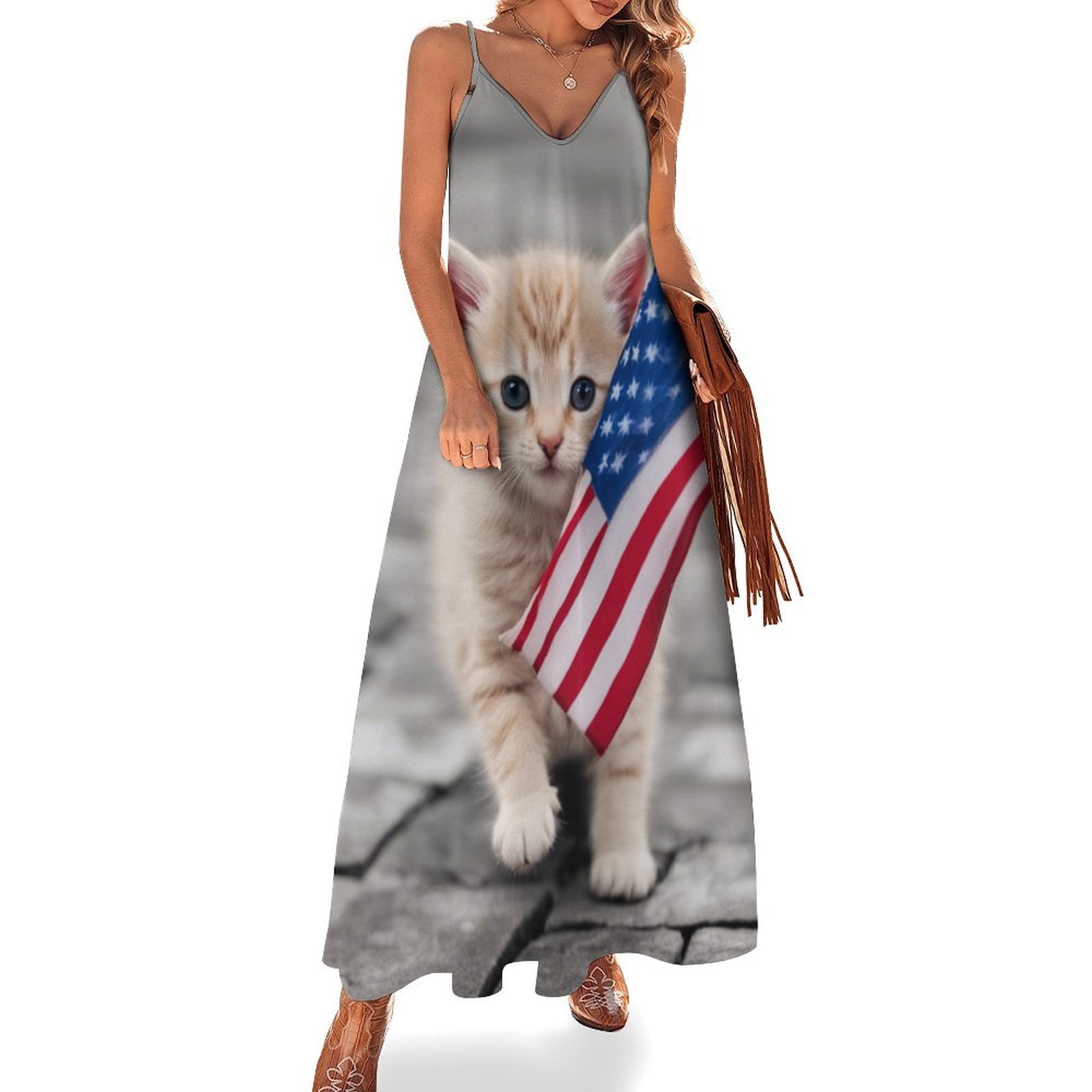 Cat (15) Dress Party Ladies Skinny Suspender Ankle Long Dress - Walmart.com