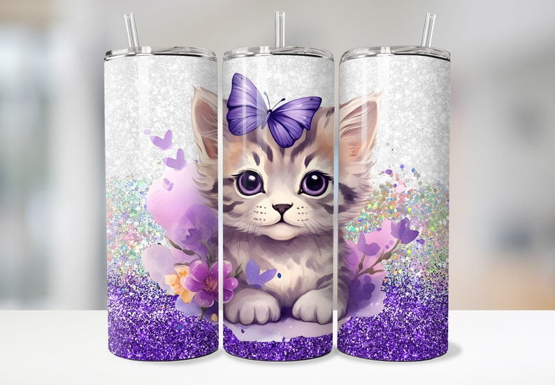 Cat 20 Oz Tumbler Wrap Design Skinny Tumbler PNG Cute Animals PNG ...