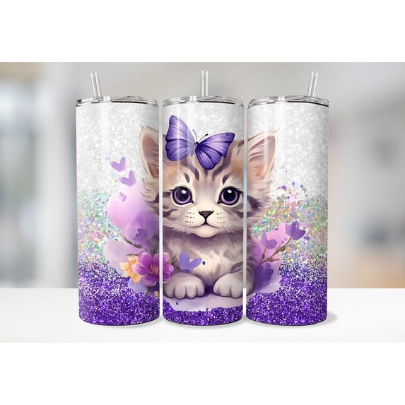 Cat 20 Oz Tumbler Wrap Design Skinny Tumbler PNG Cute Animals PNG ...