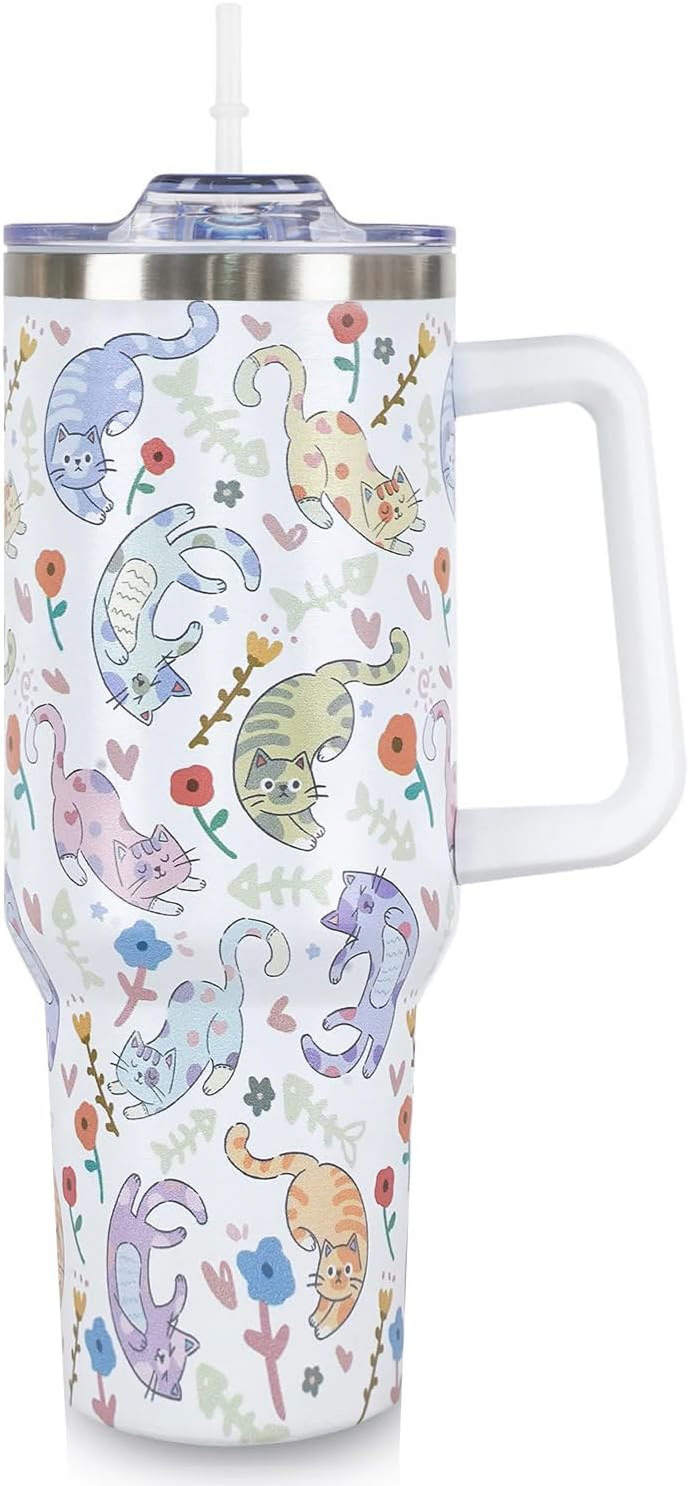 Cat 40 Oz Tumbler with Handle and Straw Cat Cup Travel Coffee Mug ...