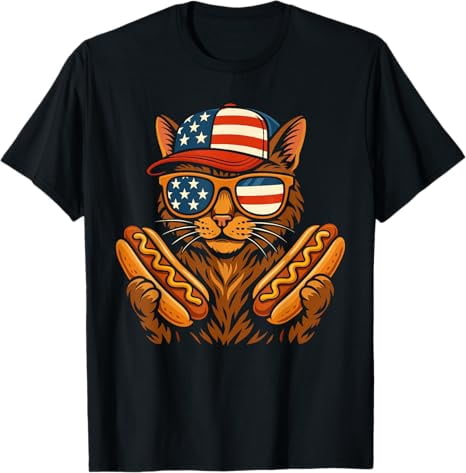 Cat 4th of July Shirt Funny Hot Dog American Flag Graphic Patriotic BBQ ...