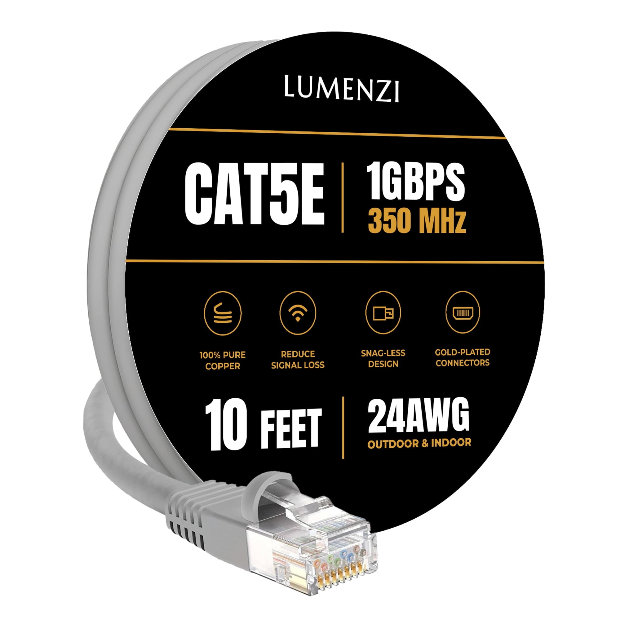 Cat 5e Ethernet Cable 10 FT in Gray 1 Gbps Speed Network Long Round ...