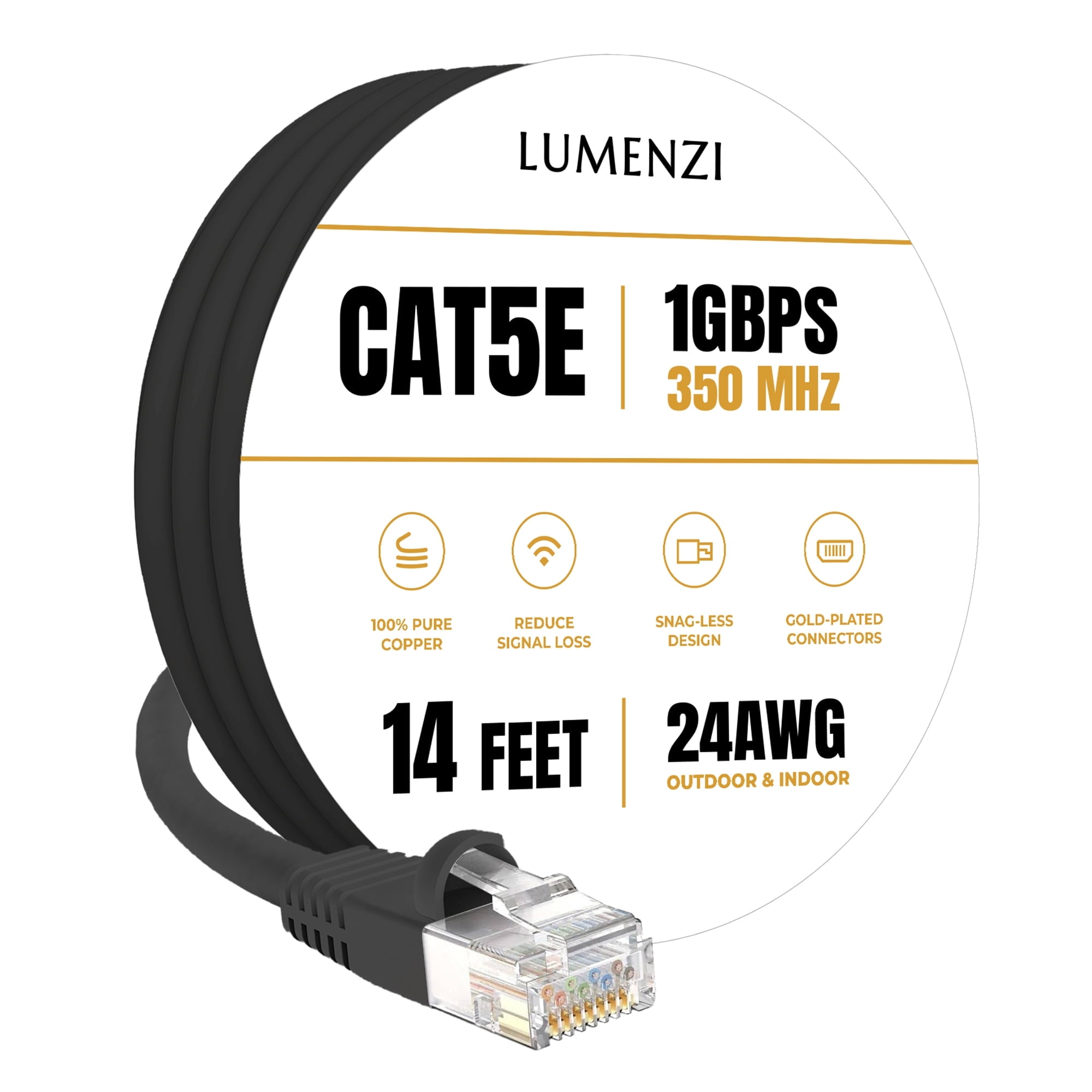 Cat 5e Ethernet Cable 14 FT in Black 1 Gbps Speed Network Long Round ...