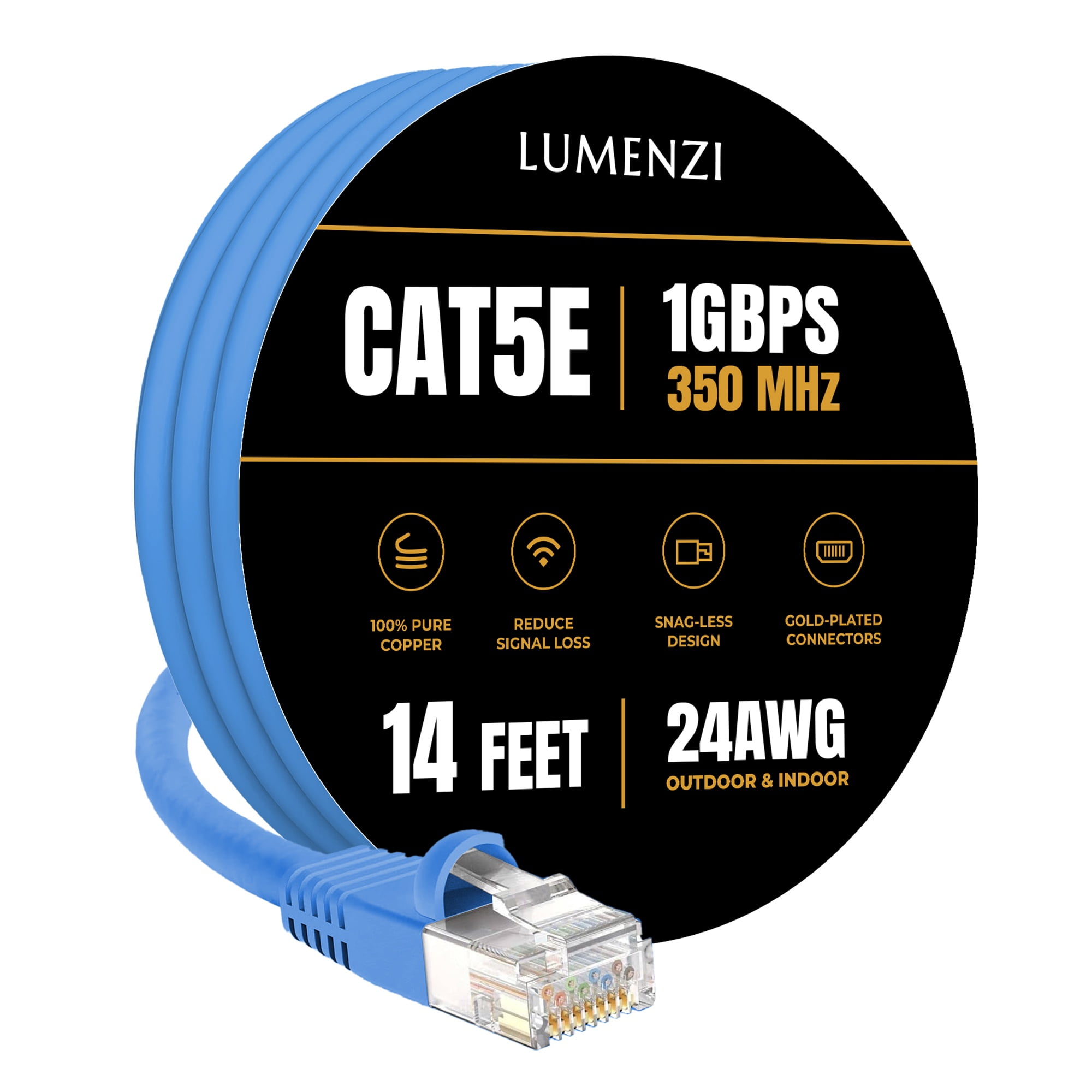 Cat 5e Ethernet Cable 14 FT in Blue 1 Gbps Speed Network Long Round ...