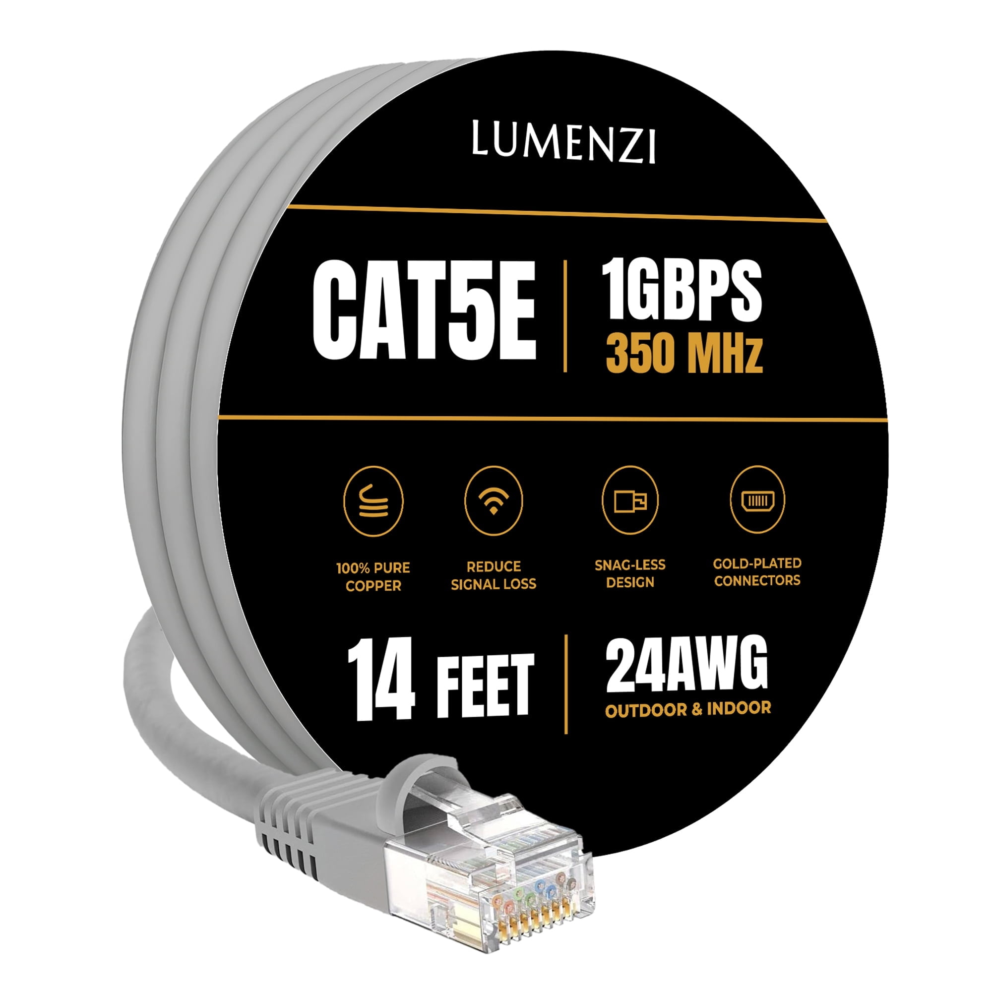 Cat 5e Ethernet Cable 14 FT in Gray 1 Gbps Speed Network Long Round ...