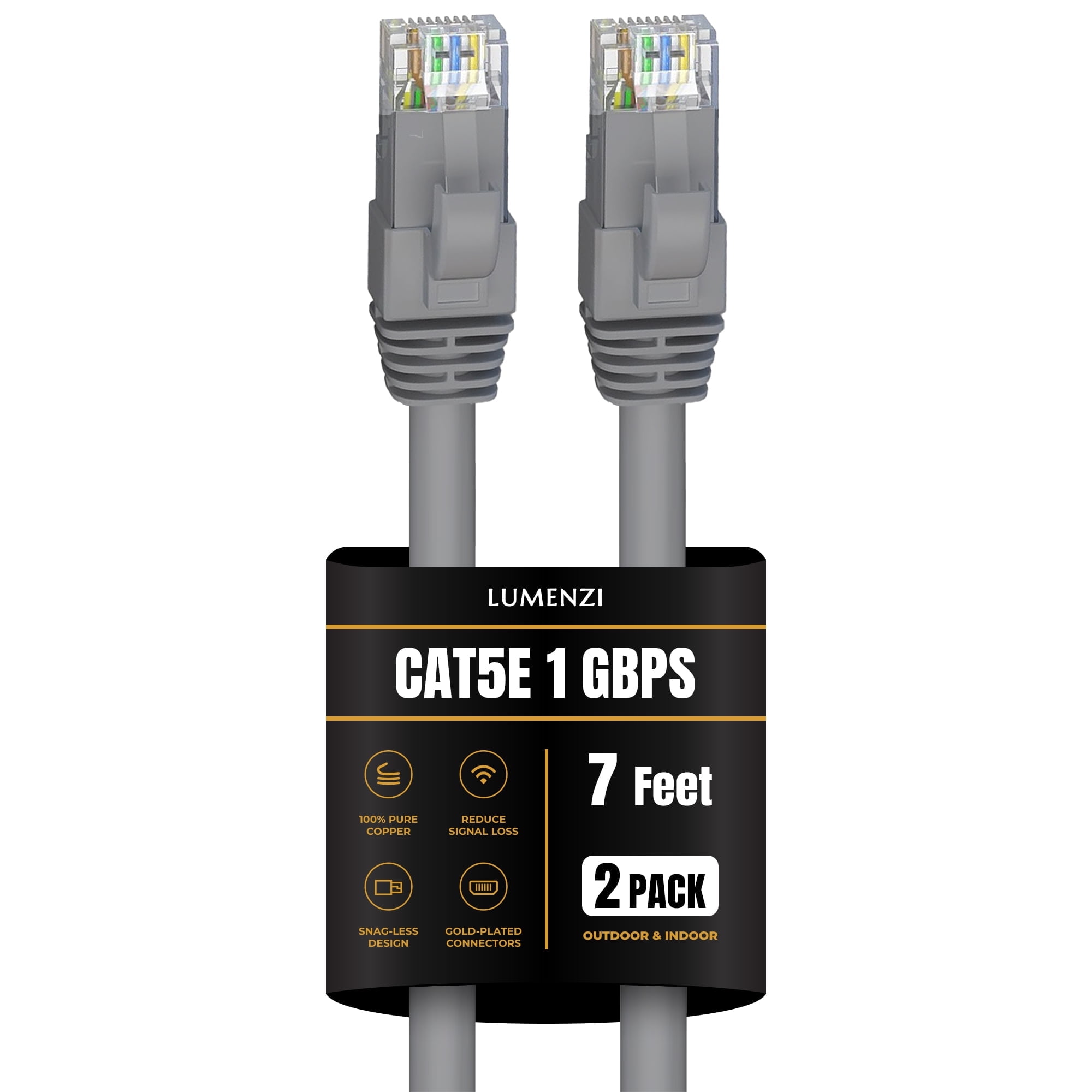 Cat 5e Ethernet Cable 7 FT in Gray 2 Pack 1 Gbps Speed Network Round ...