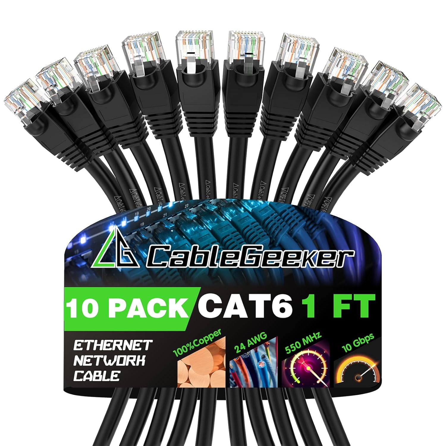 Cat 6 Ethernet Cable 1 Ft (10-Pack) - Cat6 Patch Cables, Snagless Rj45 ...