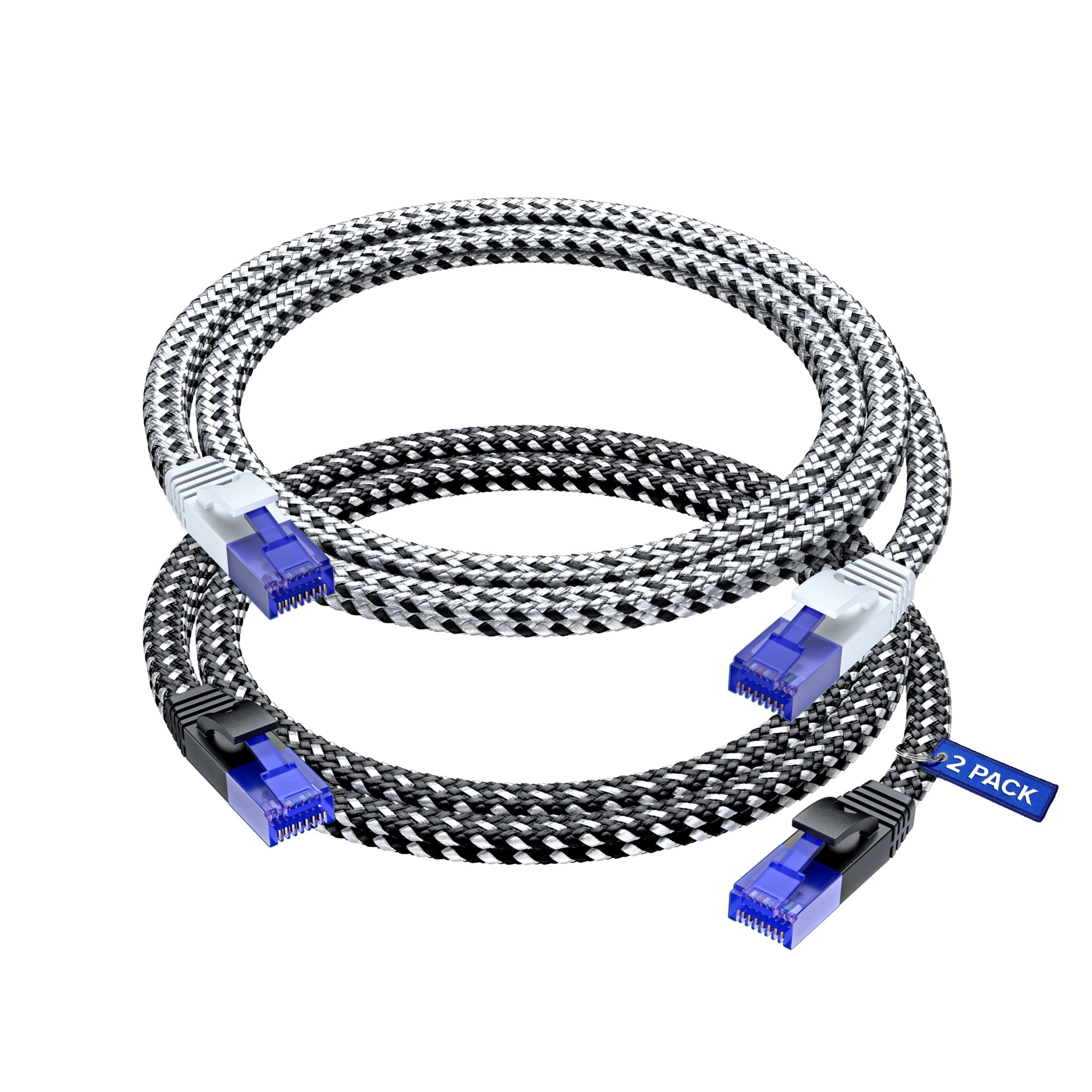 Cat 6 Ethernet Cable, 1 ft, 2 Pack Easy-Hide Flat Super-Durable Black ...