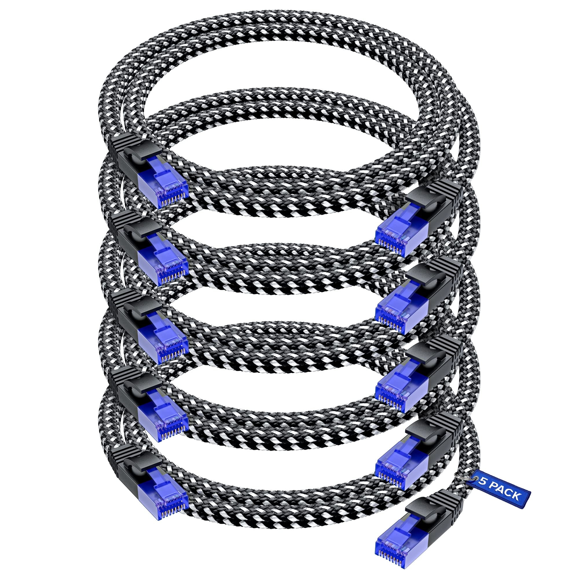 Cat 6 Ethernet Cable, 1 ft, 5 Pack Easy-Hide Flat Super-Durable Black ...