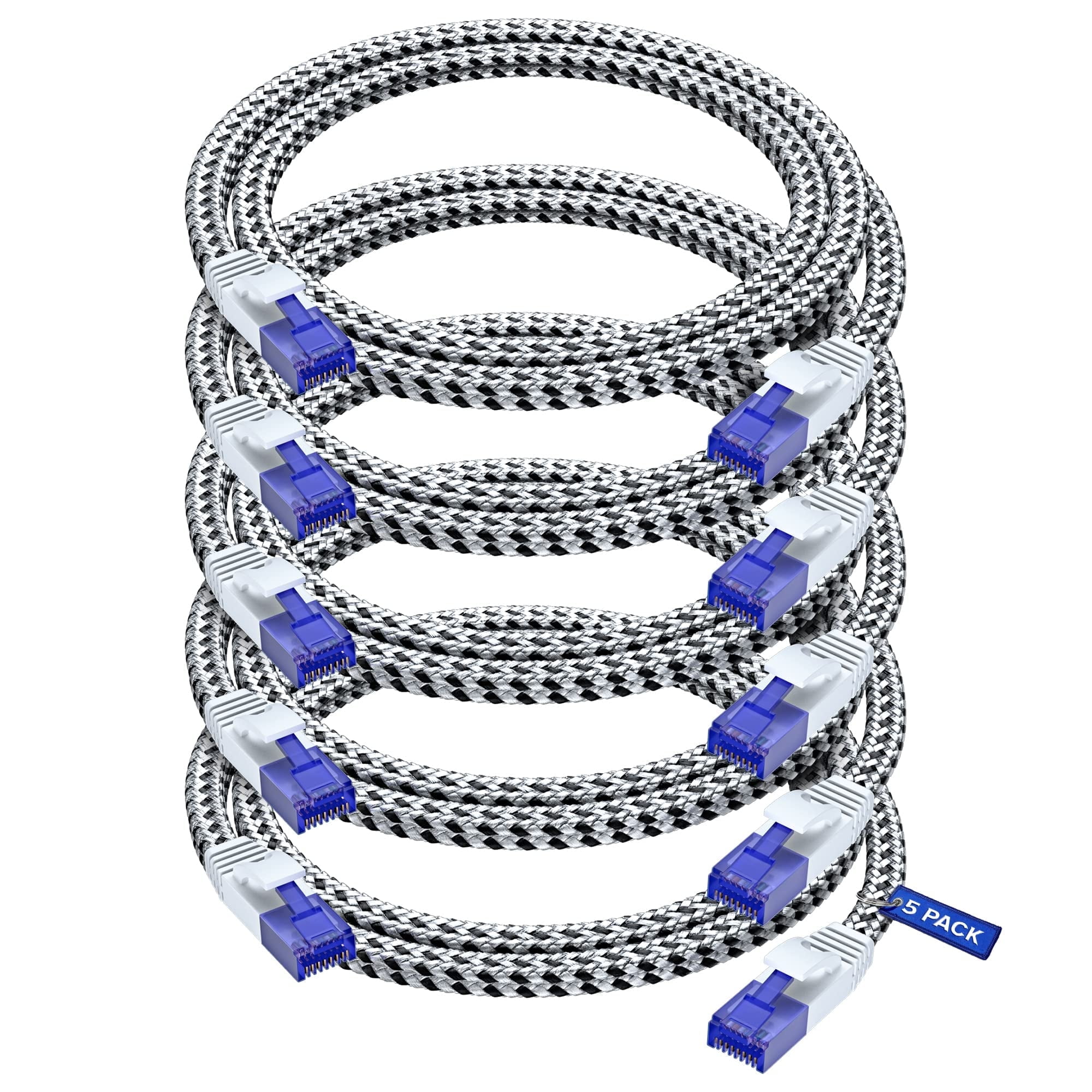 Cat 6 Ethernet Cable, 1 ft, 5 Pack Easy-Hide Flat Super-Durable White ...
