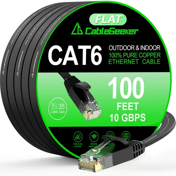 Cat 6 Ethernet Cable 100 ft, Indoor&Outdoor, High Speed 10Gbps Internet ...