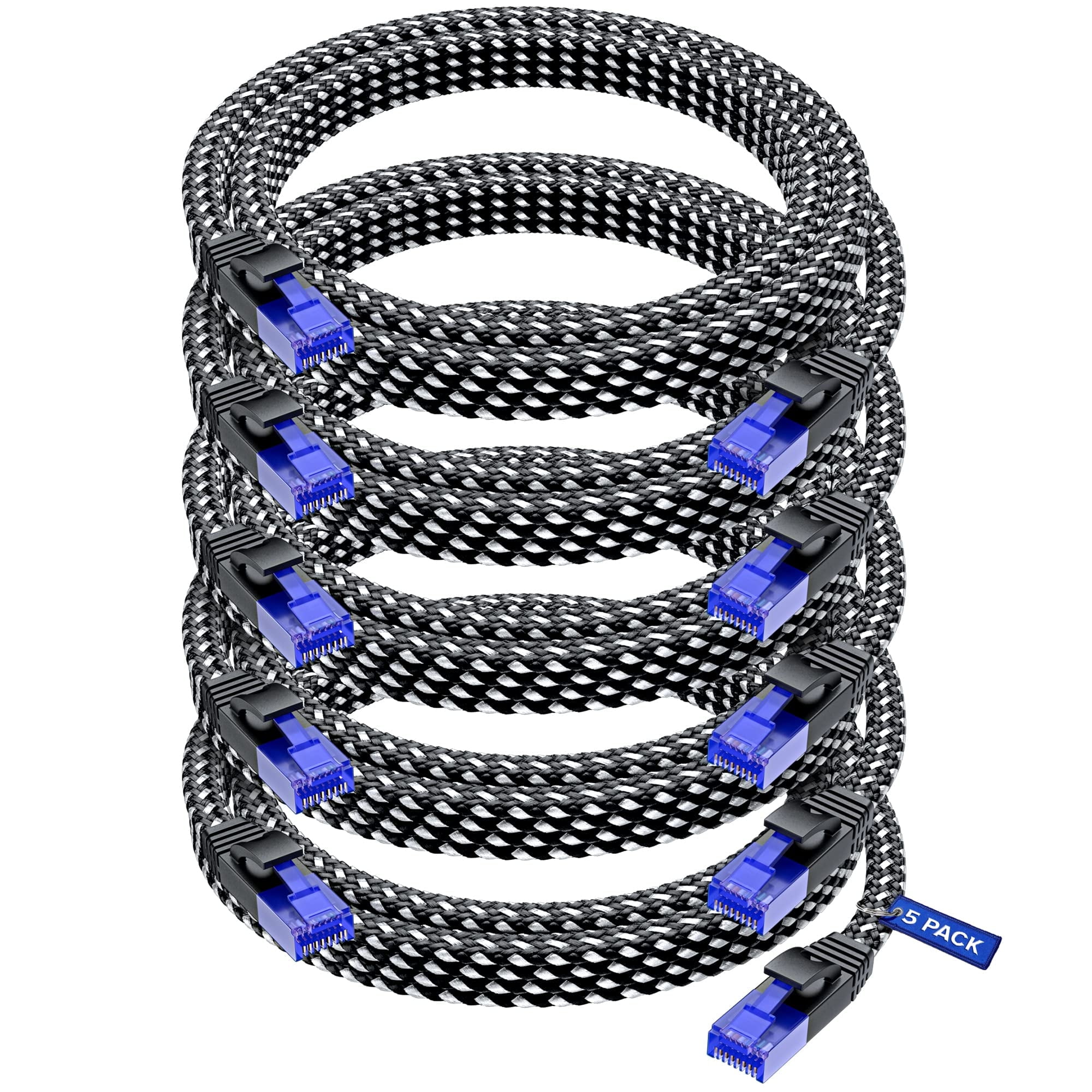 Cat 6 Ethernet Cable, 12 ft, 5 Pack Easy-Hide Flat Super-Durable Black ...