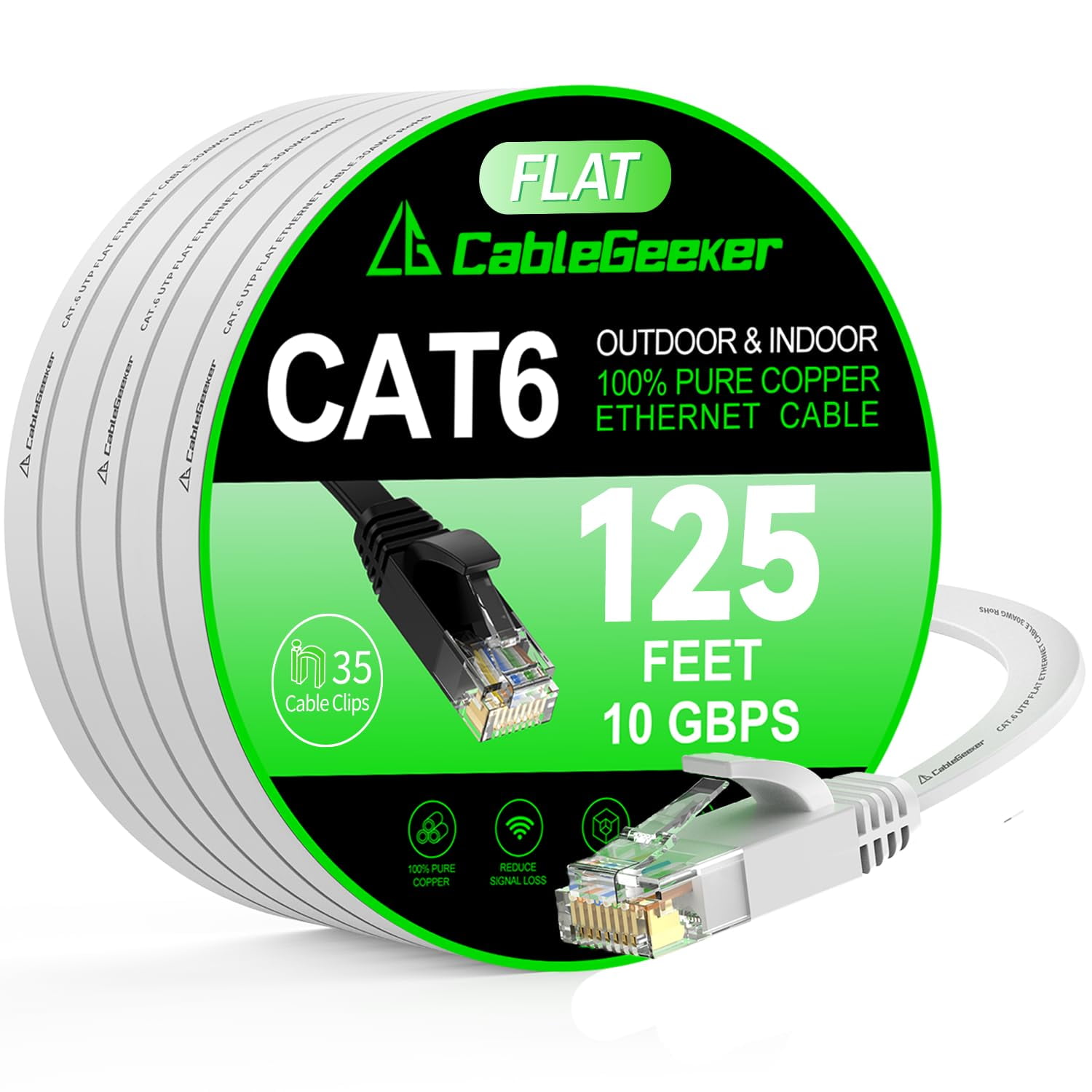 Cat 6 Ethernet Cable 125 ft, Indoor&Outdoor, High Speed 10Gbps Flat ...