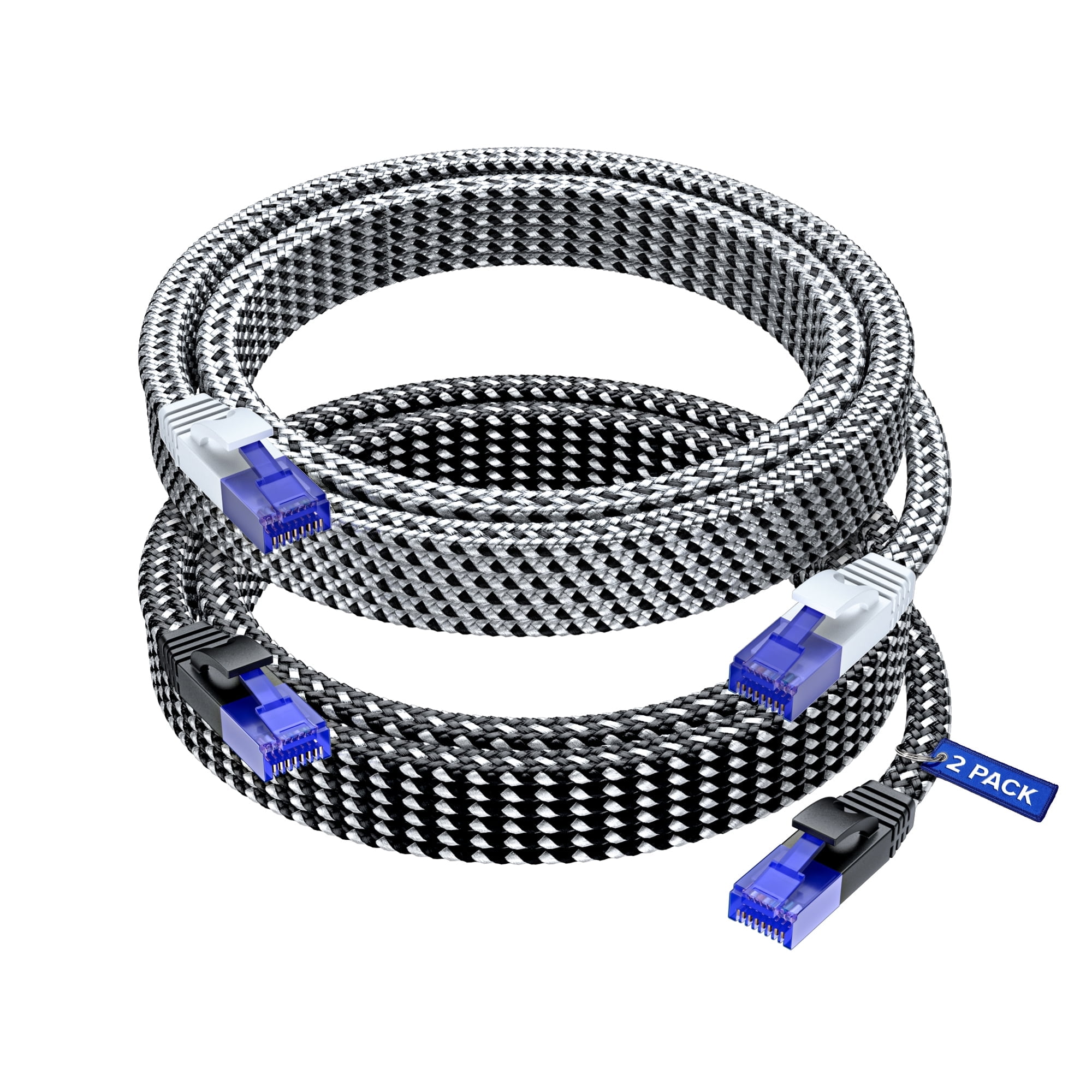 Cat 6 Ethernet Cable, 15 ft, 2 Pack Easy-Hide Flat Super-Durable Black ...