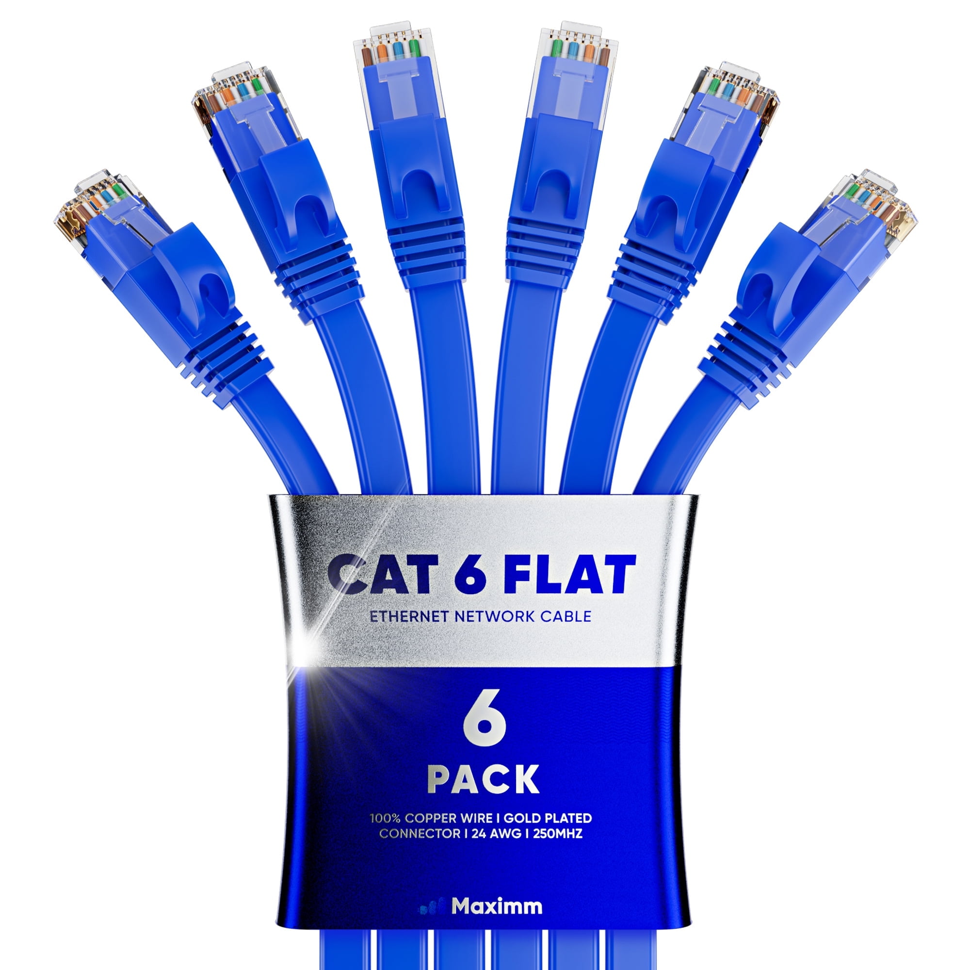 Cat 6 Ethernet Cable 15 ft, Flat Wire, (6 Pack) Blue, Cat6 Cable, Thin Ethernet Cord, Internet ...