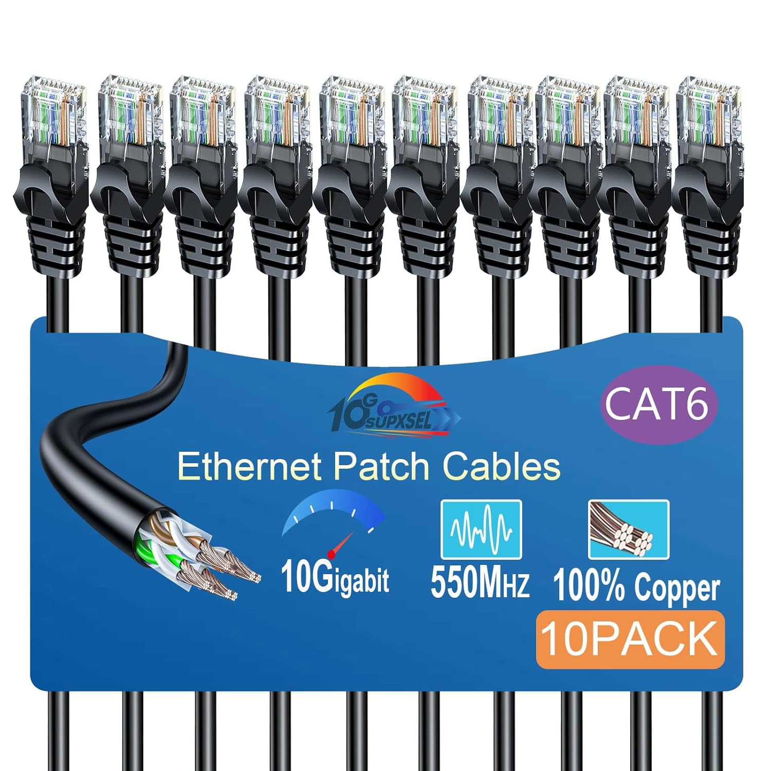 Cat 6 Ethernet Cable 1FT 10Pack, Cat6 Ethernet Patch Cable 10Gbps, High ...
